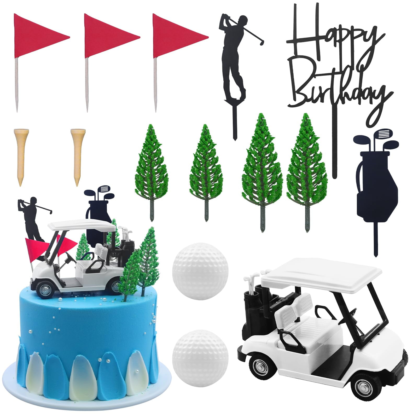 MEMOVAN Golf Cake Decorations IFF17 Golf Birthday Cake Toppers Mini ...