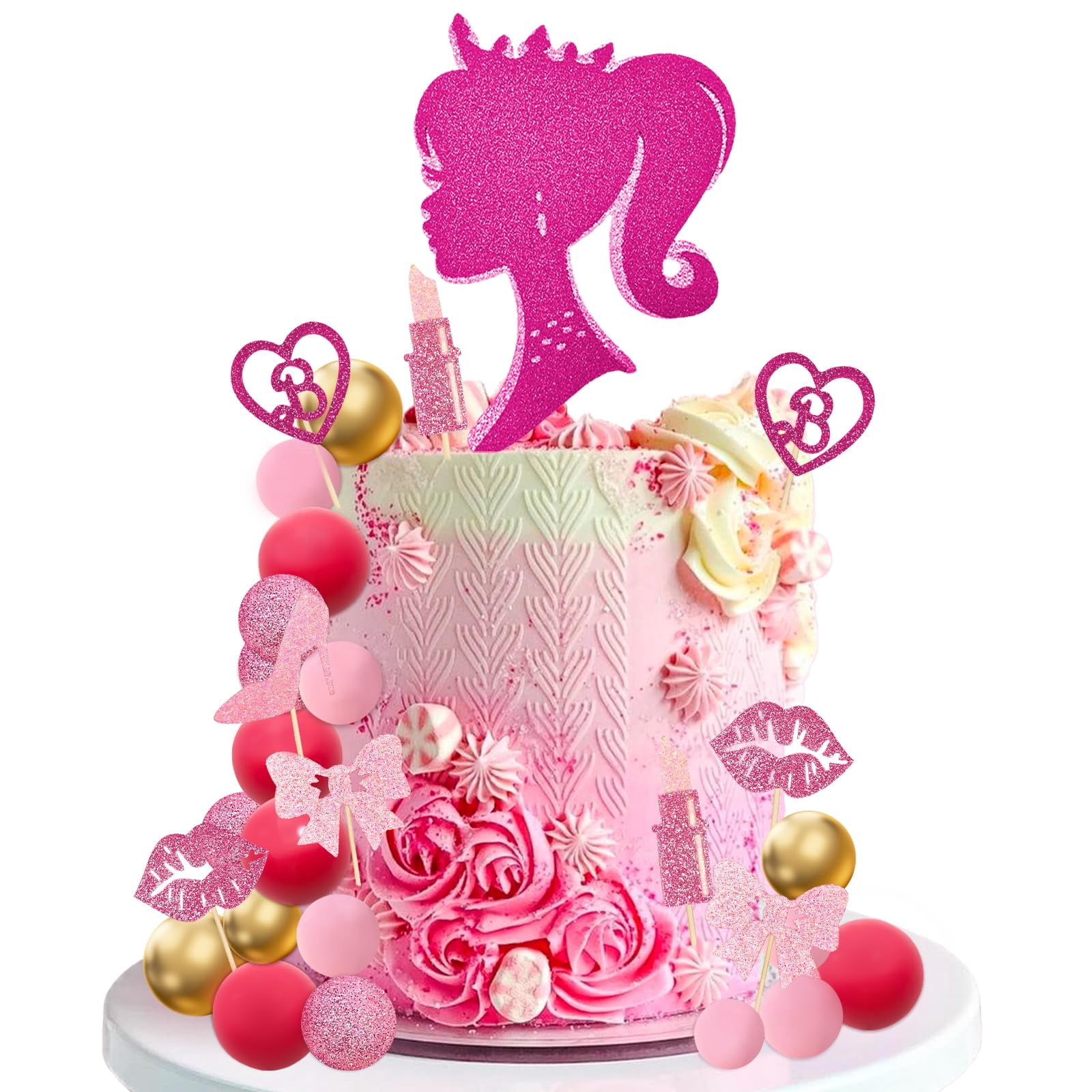 MEMOVAN Hot Pink TWE5 Girl Cake Topper 31PCS -Princess Cake Topper ...