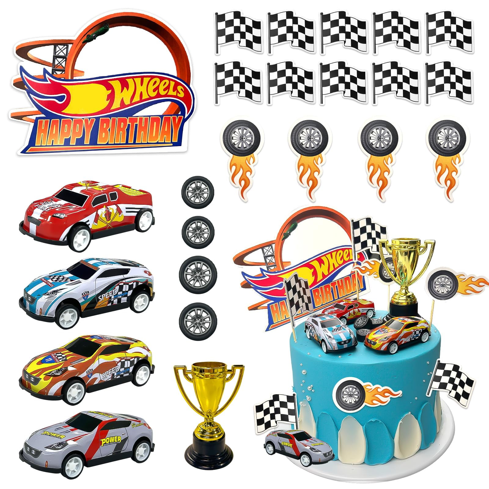 MEMOVAN Race CarITSC Birthday Cake Decoration 24PCS Racing Car Cake ...