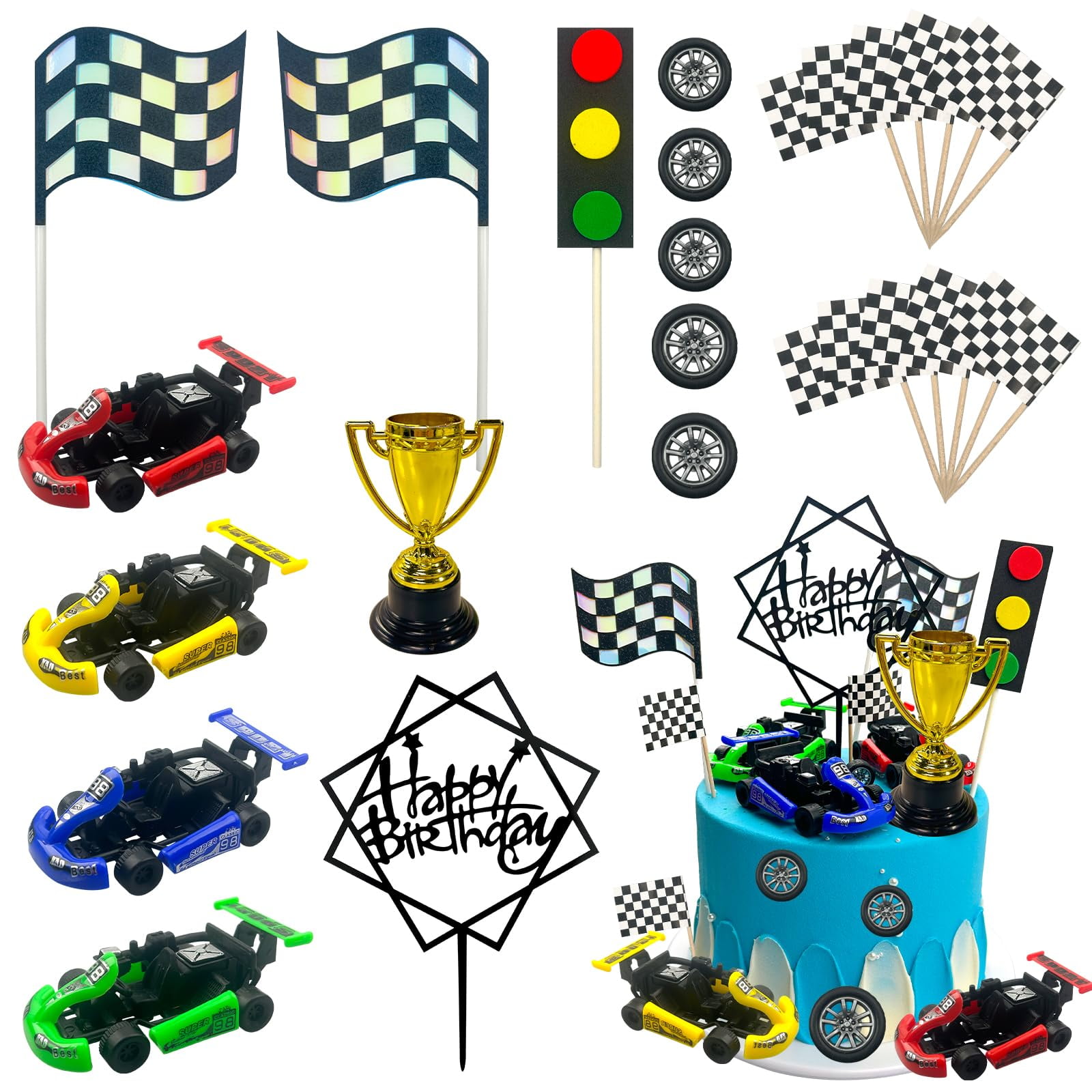 MEMOVAN Racing Car TWE5 Cake Decorations 23pcs Racing Car Cake Topper ...
