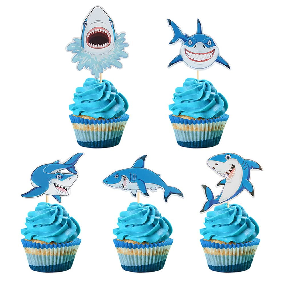 MEMOVAN Shark Cupcake Toppers 30pcs Shark AIS1 Cake Picks Ocean Sea ...