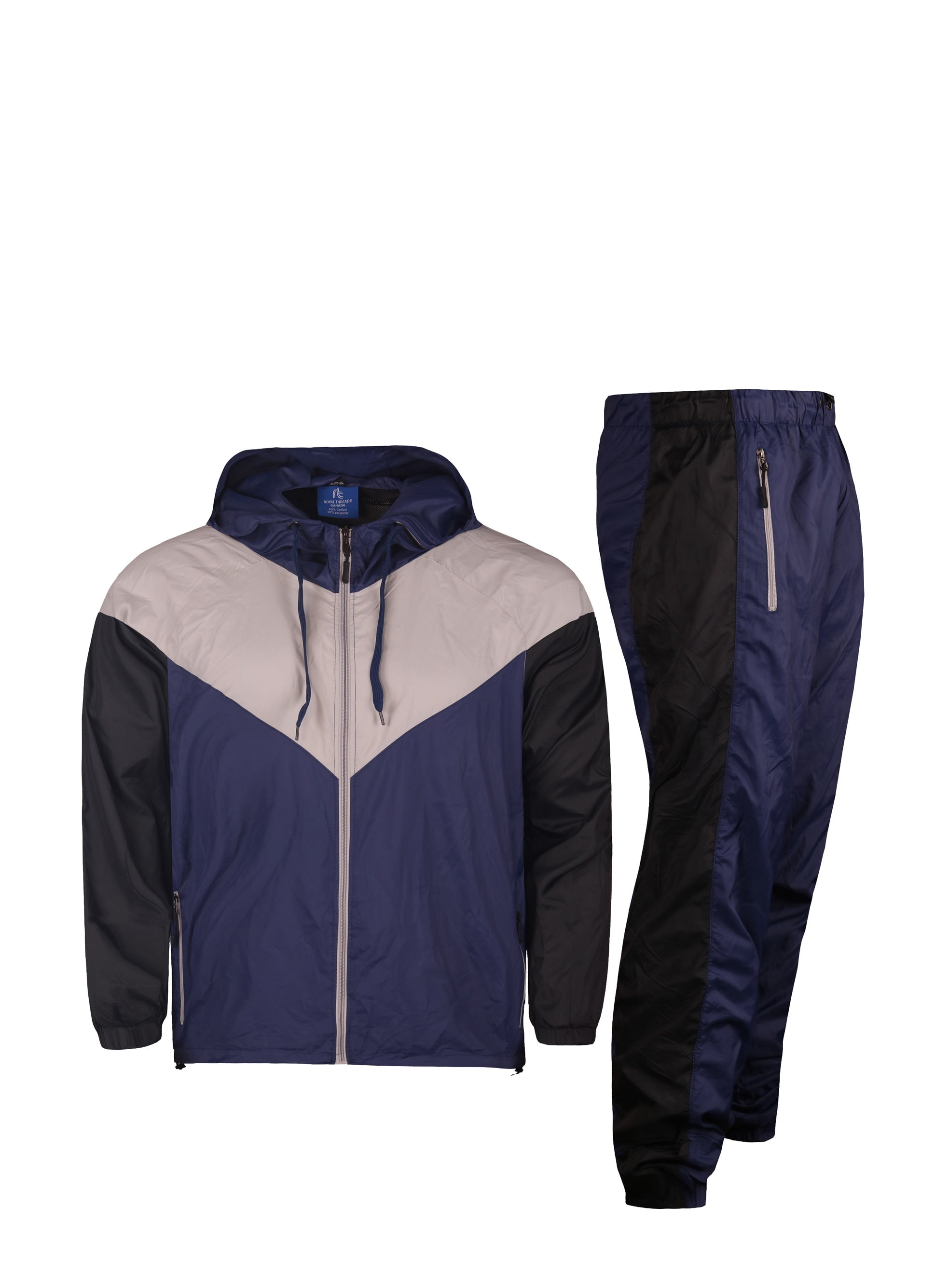 MEN'S 2 PIECE CLASSIC COLORBLOCK JOGGER MESH WINDBREAKER W/DRAWSTRINGS ...