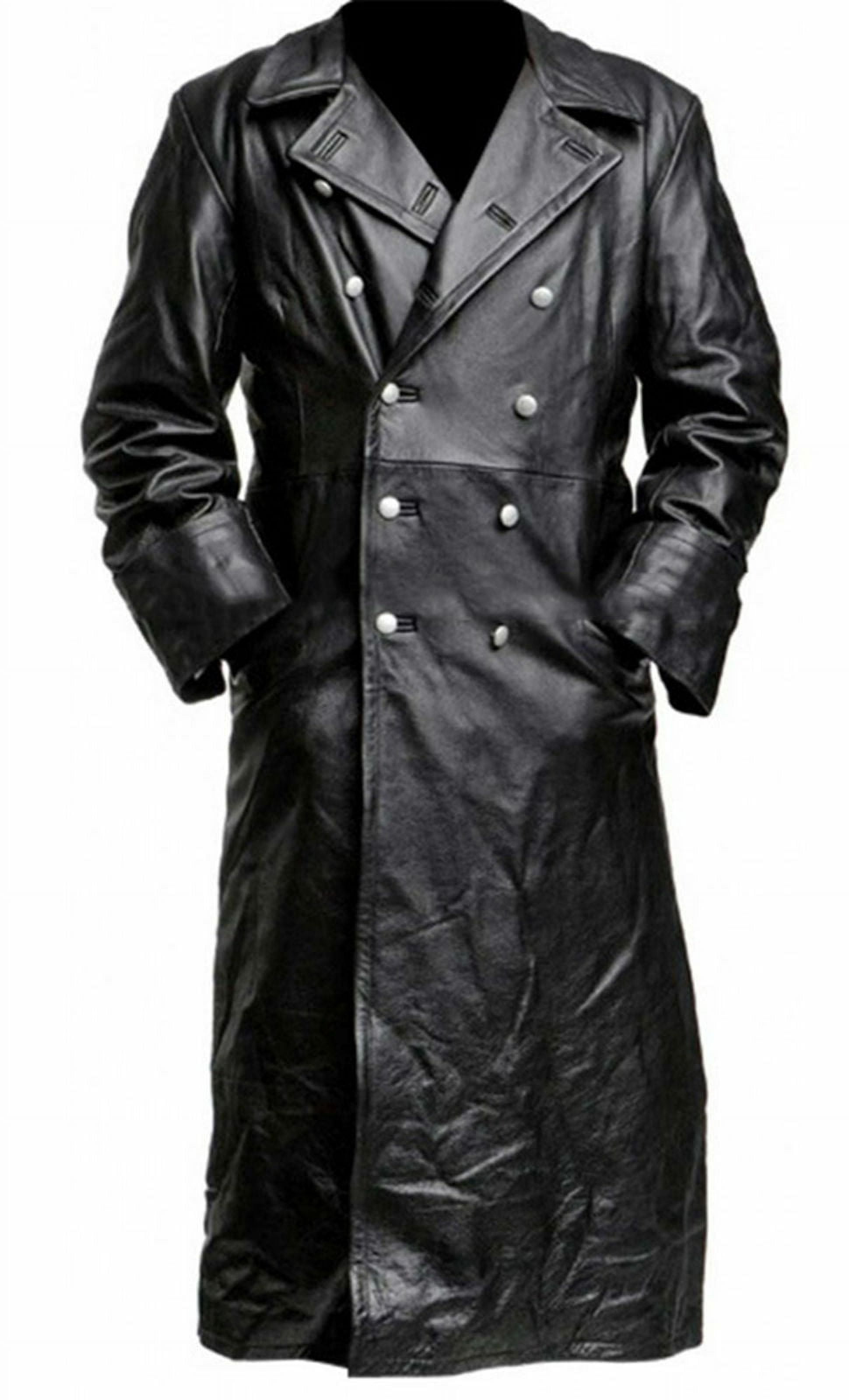 MEN‘S GERMAN CLASSIC WW2 MILITARY UNIFORM OFFICER BLACK LEATHER TRENCH ...