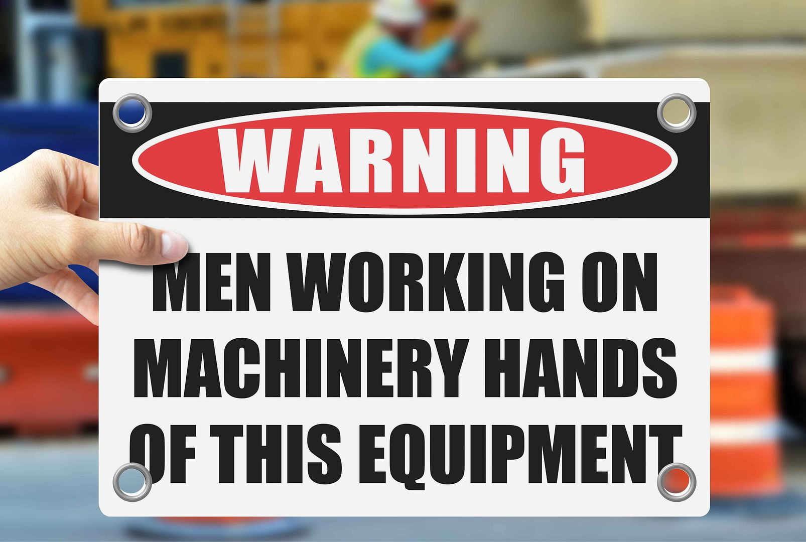 MEN WORKING ON MACHINERY HANDS OFF THIS EQUIPMENT | Warning Notice ...