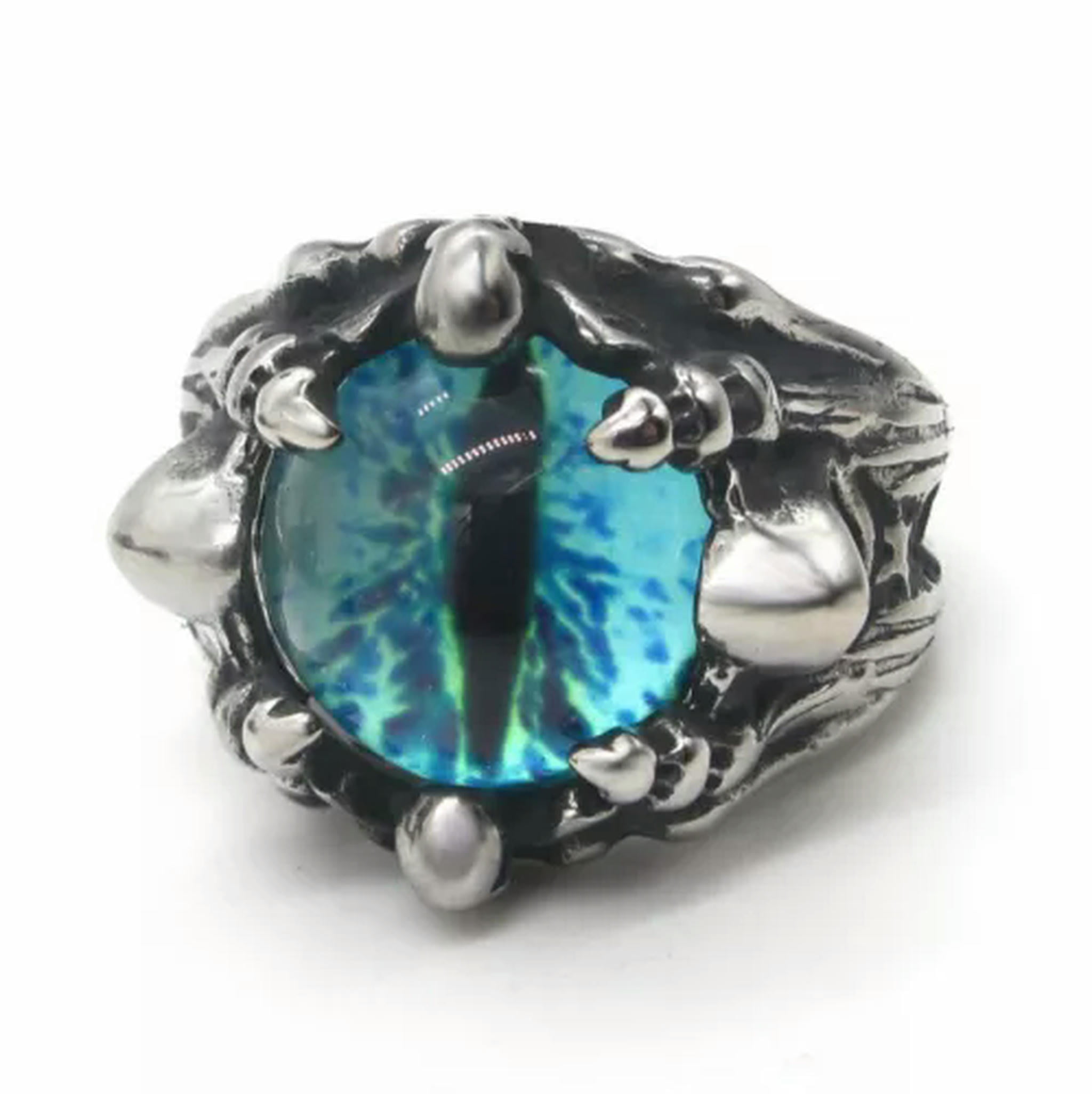MENDEL Cool Mens Stainless Steel Dragon Claw Blue Evil Eye Eyeball Ring ...