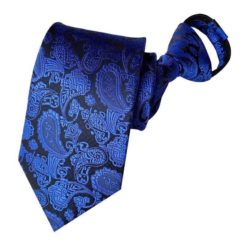 MENDENG Blue Adjustable Paisley Woven Zipper Ties for Men Neckties ...