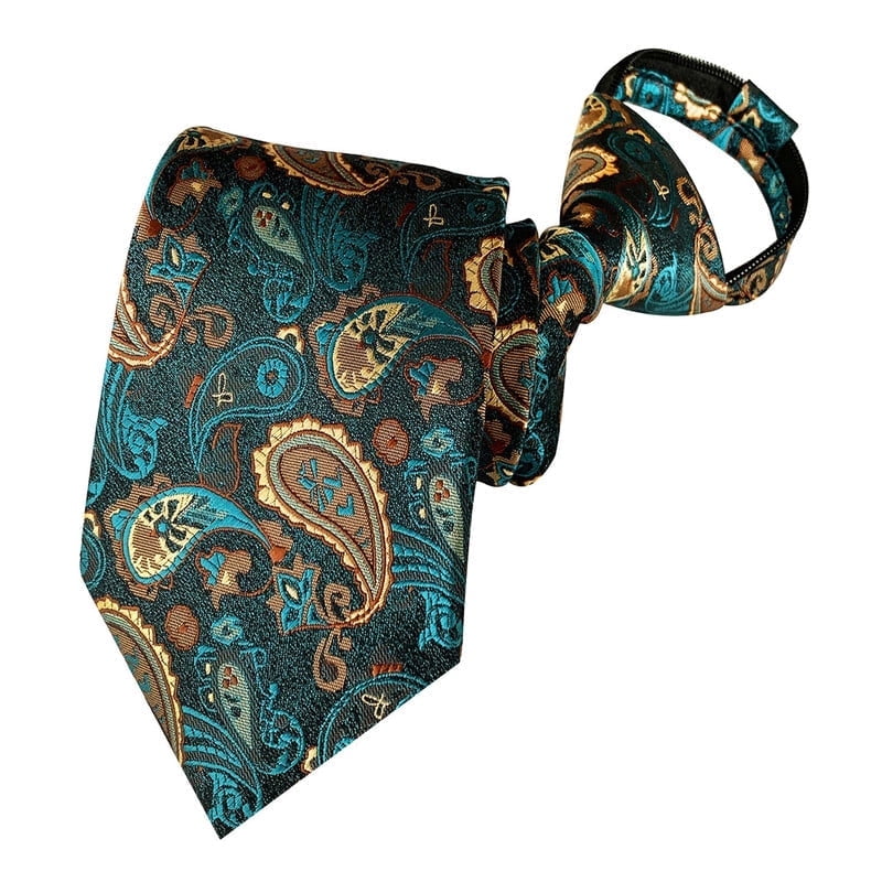 MENDENG Cyan 3.15" Adjustable Zipper Ties for Men Paisley Woven ...