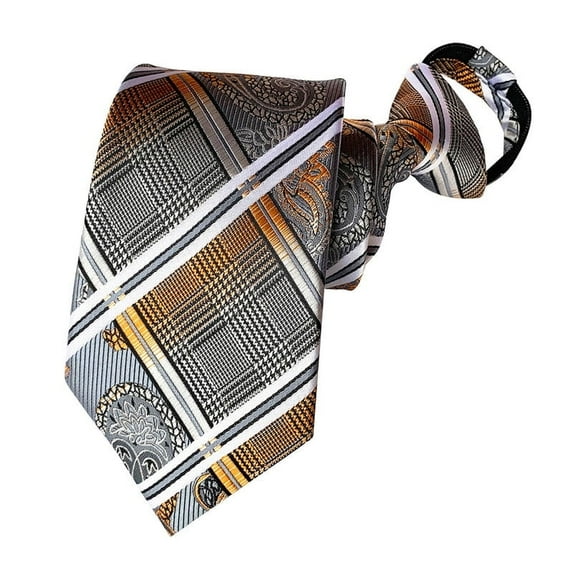 MENDENG Gray 3.15" Adjustable Zipper Ties for Men Gingham Woven Mens ...