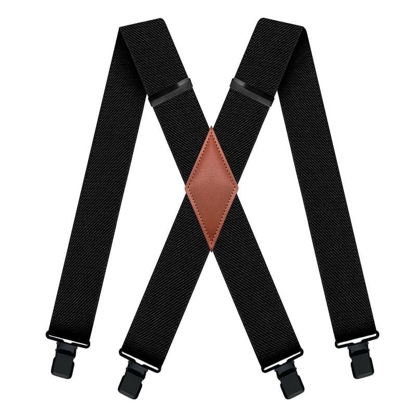 MENDENG Men's Black Suspenders 2" Strong Clips Heavy Duty Braces ...