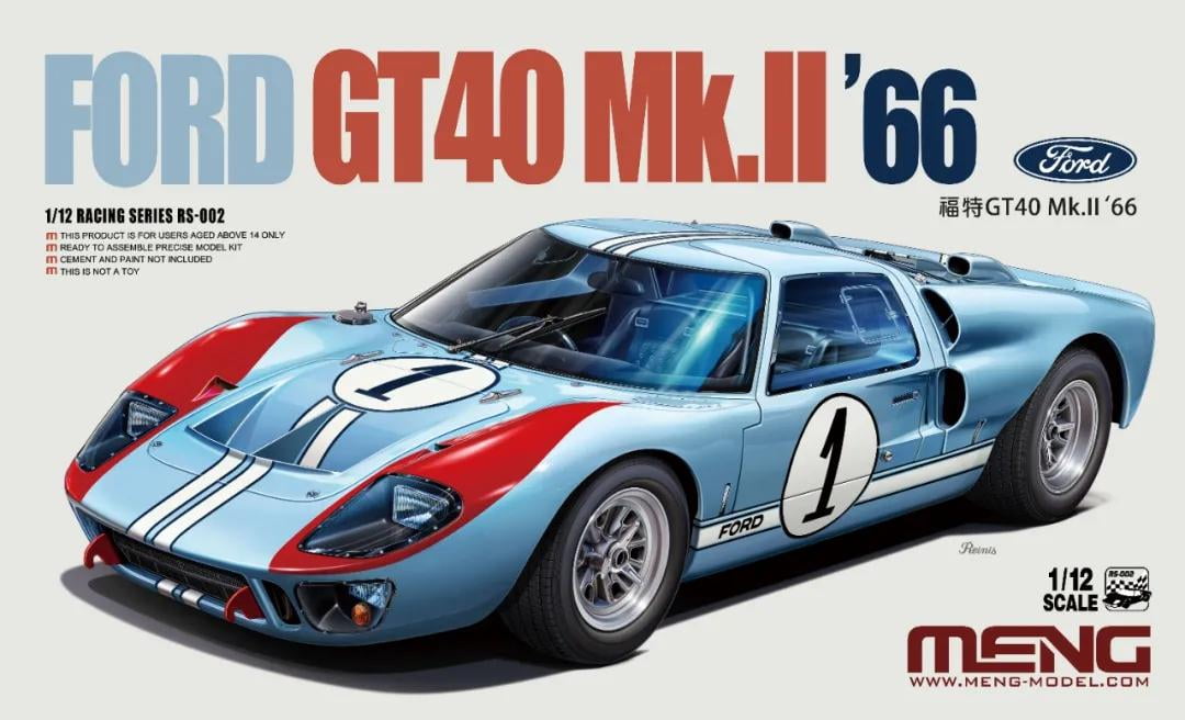 MENG Model Kit 1/12 Scale FORD GT40 MK,ll "66 RACING SERIE RS-002 Model ...