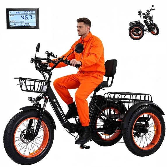 MENGFANMIN Electric Tricycle for Adults,Folding 20”x4.0”Fat Tire ...