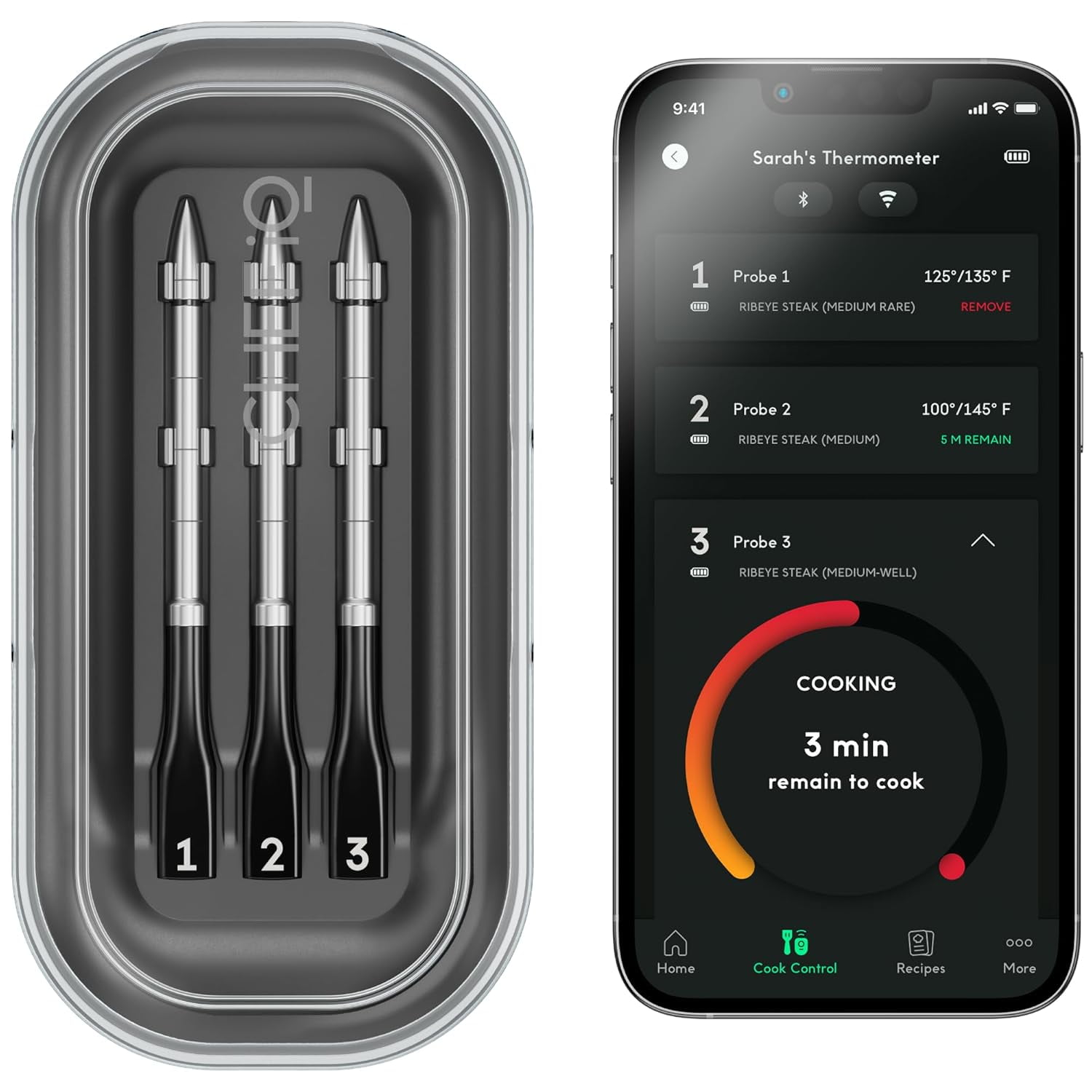 MENGGE Sense Smart Wireless Meat Thermometer with 3 Ultra-Thin Probes ...
