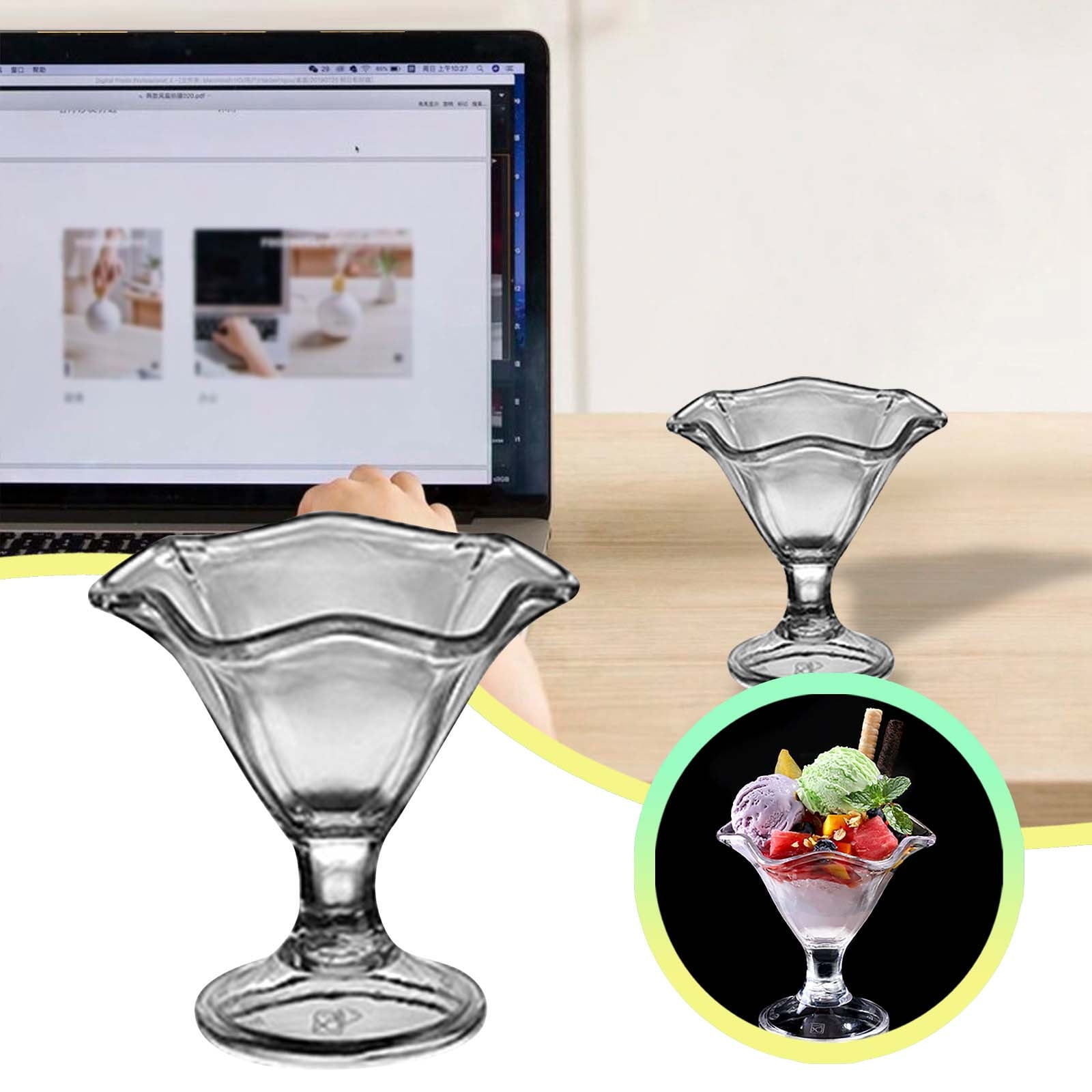 MENGYKE 8.45 oz Milkshake Glass Ice Cream Cups,Footed Dessert Bowls ...