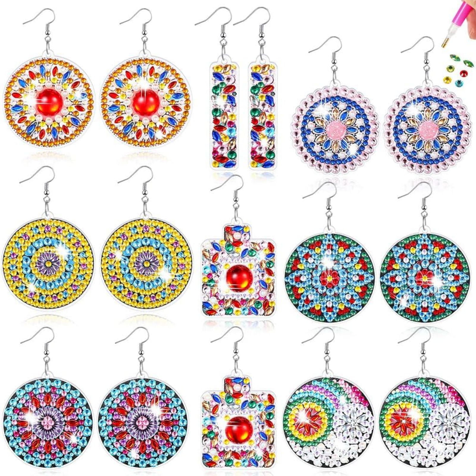 MENJING DIY Diamond Earrings, Diamond Art Painting Mandala Creative ...