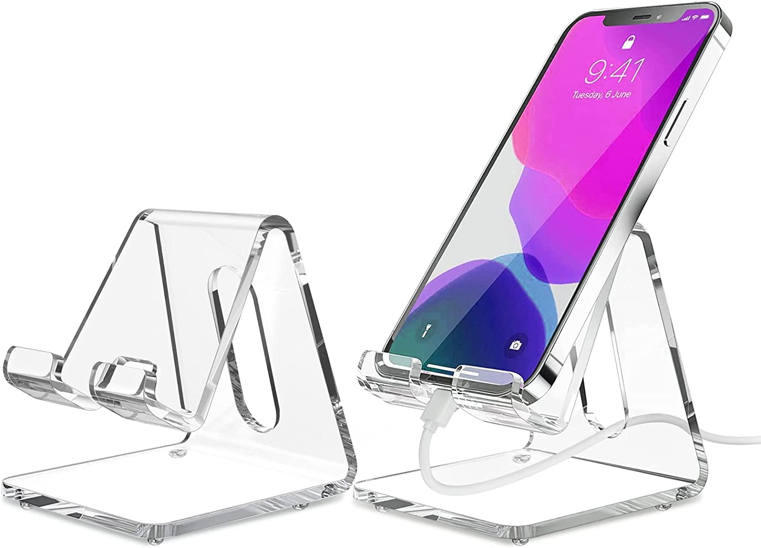 MENKEY 2 Pack Acrylic Cell Phone Stand for Desk, Phone Holder, Dock ...