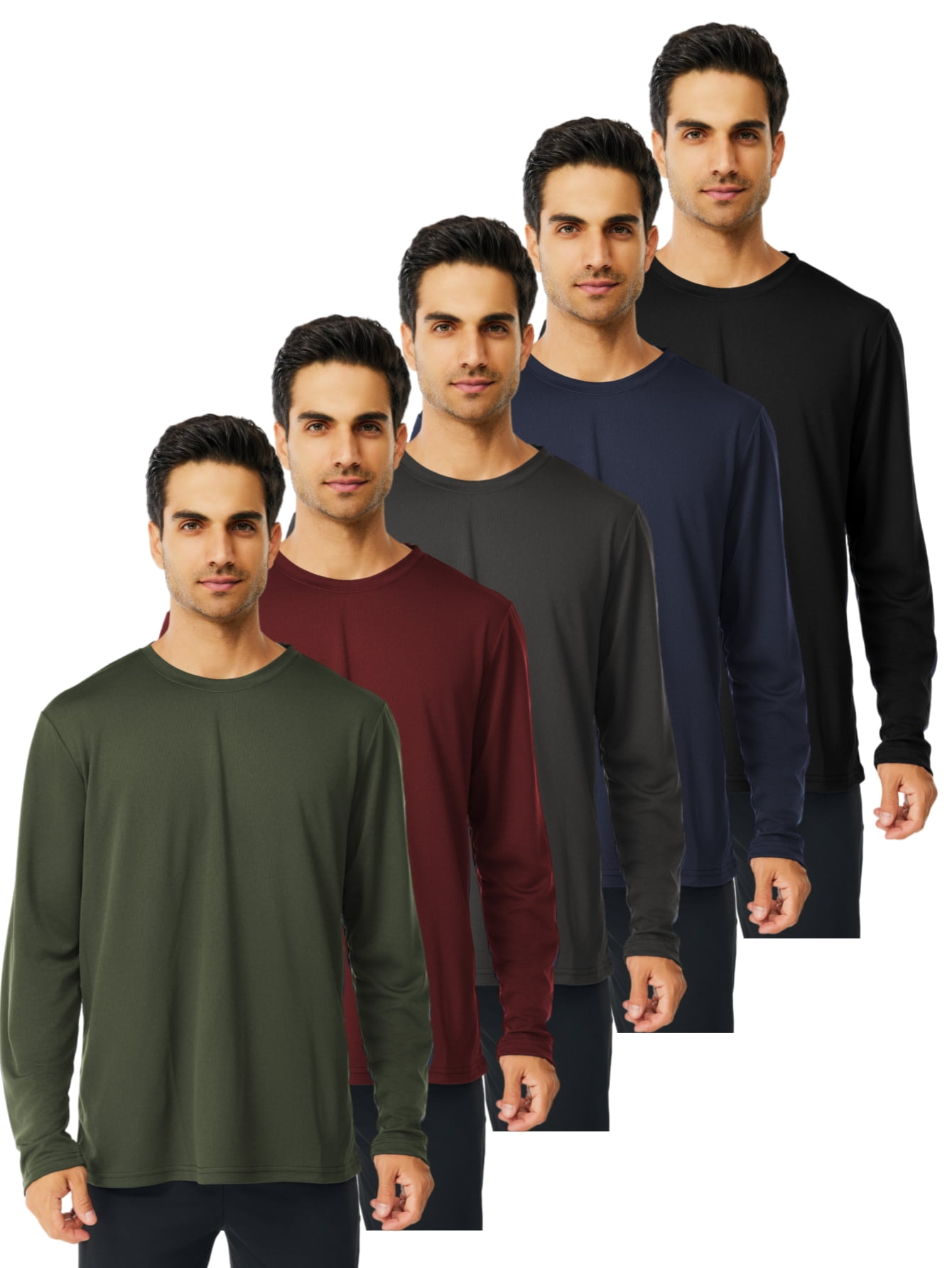 MAENSENHUG 5 Pack Long Sleeve Shirts for Men - Quick Drying Moisture ...