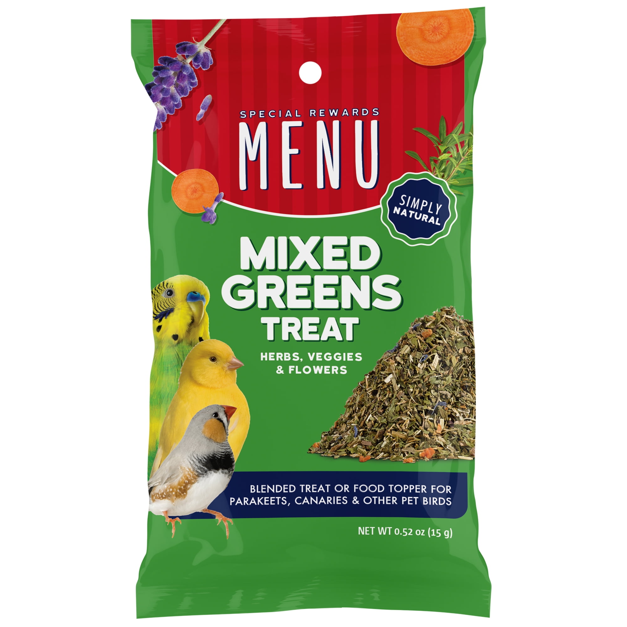 MENU Mixed Greens Bird Treat, Dried Veggies and Herbs, All Bird Sizes ...