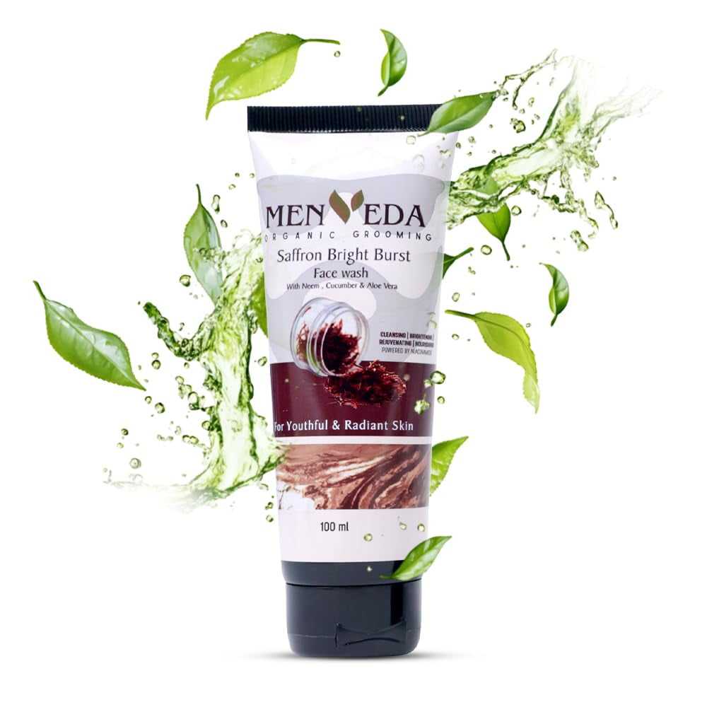 MENVEDA Bright Burst Face Wash for Men Saffron Neem Aloe Vera Lemon ...