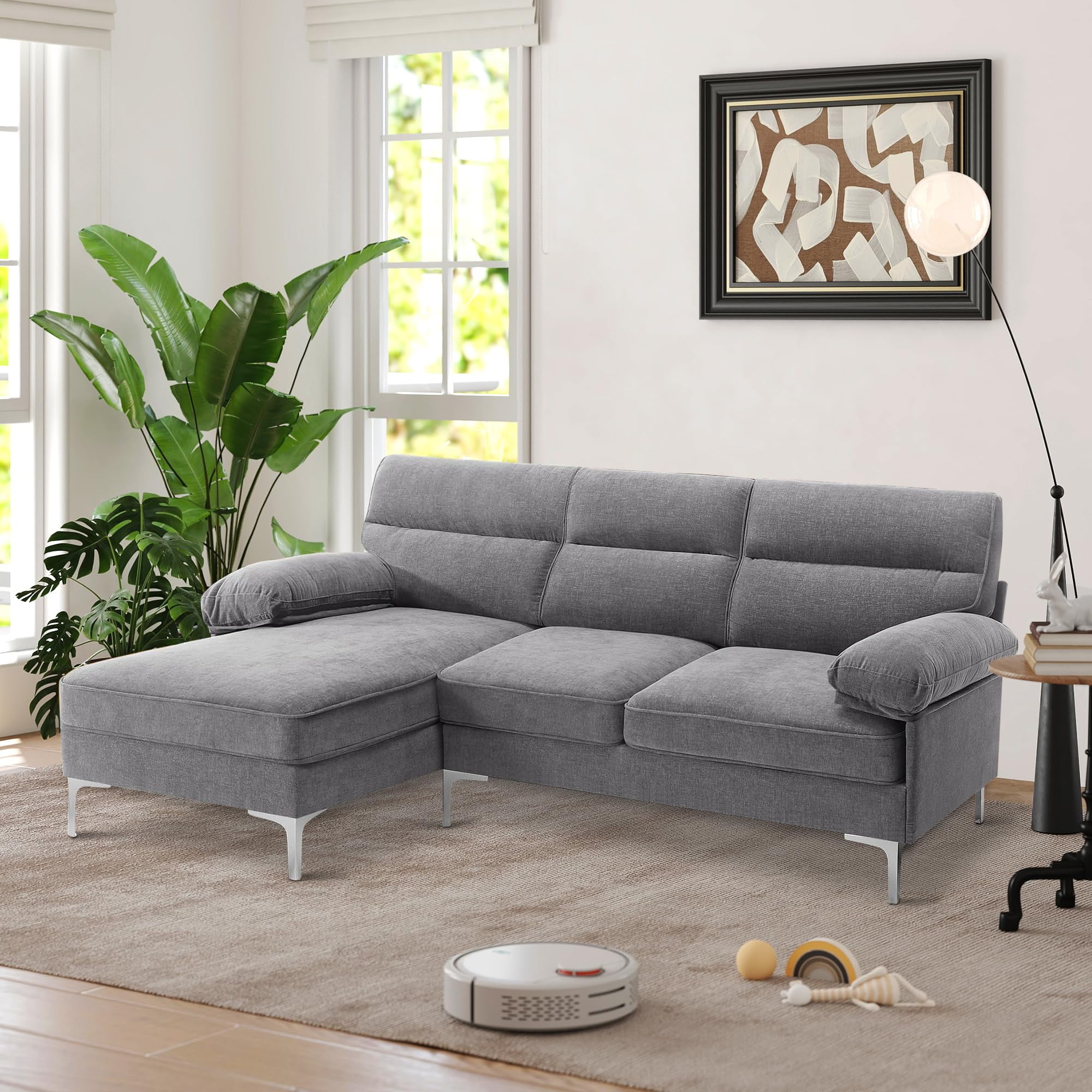 MEOOEM 85" Sofa for Living Room Small Space, L Shape Couch Convertible ...