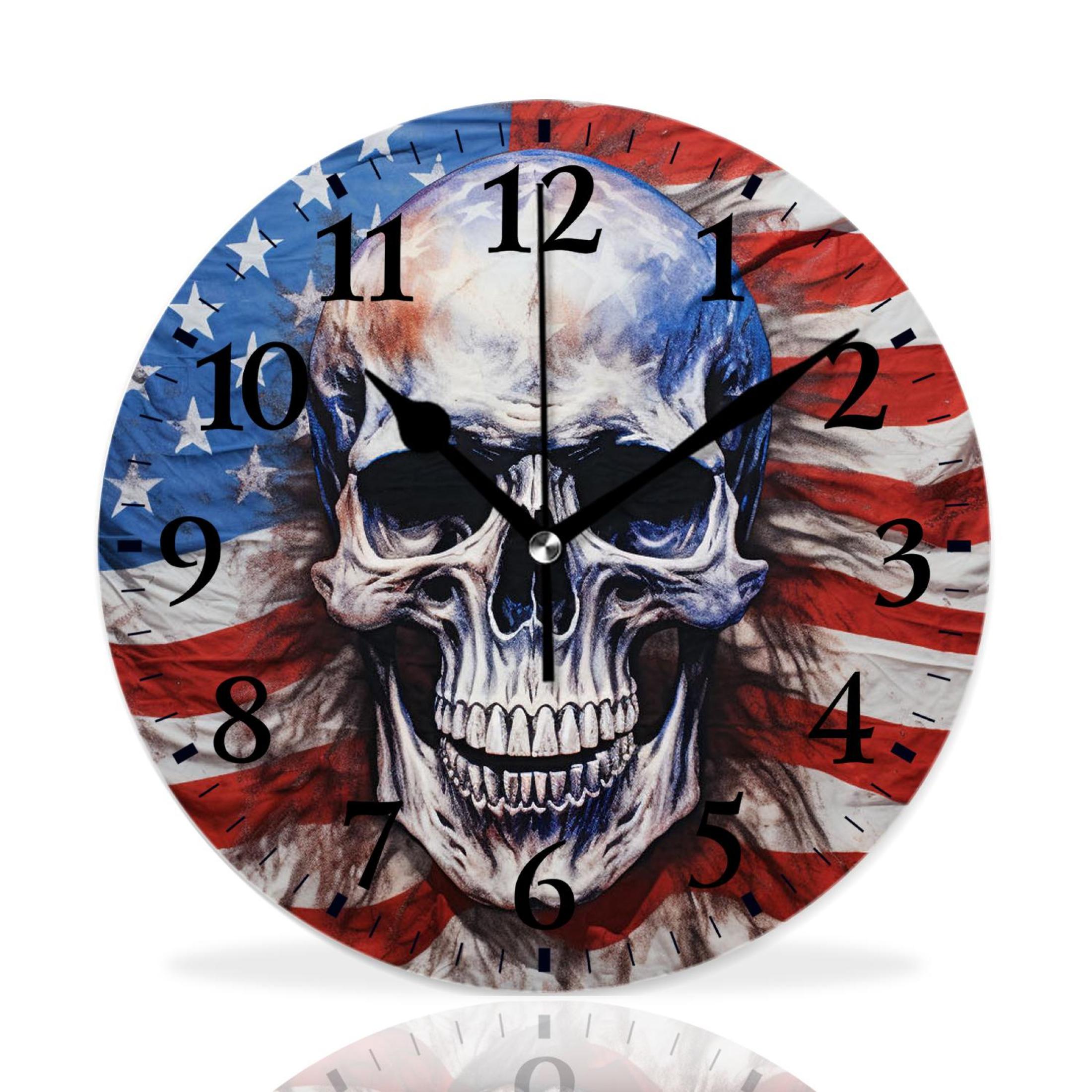 MEOSLZUT 10 inch Round Wall Clock,American Flag Paint Splash Skull Day ...