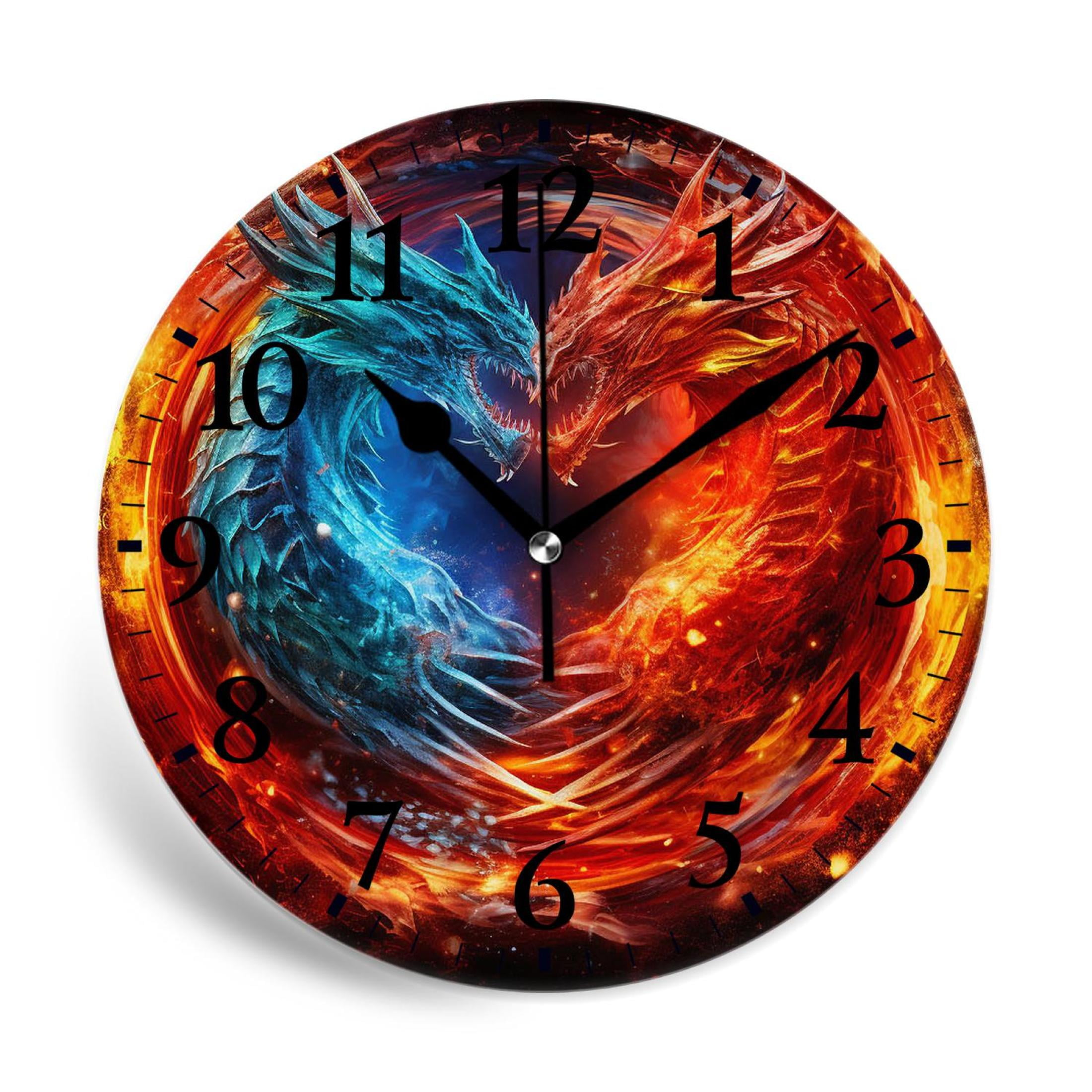 MEOSLZUT 10 inch Round Wall Clock,Dragon Flying Abstract Black Elegant ...
