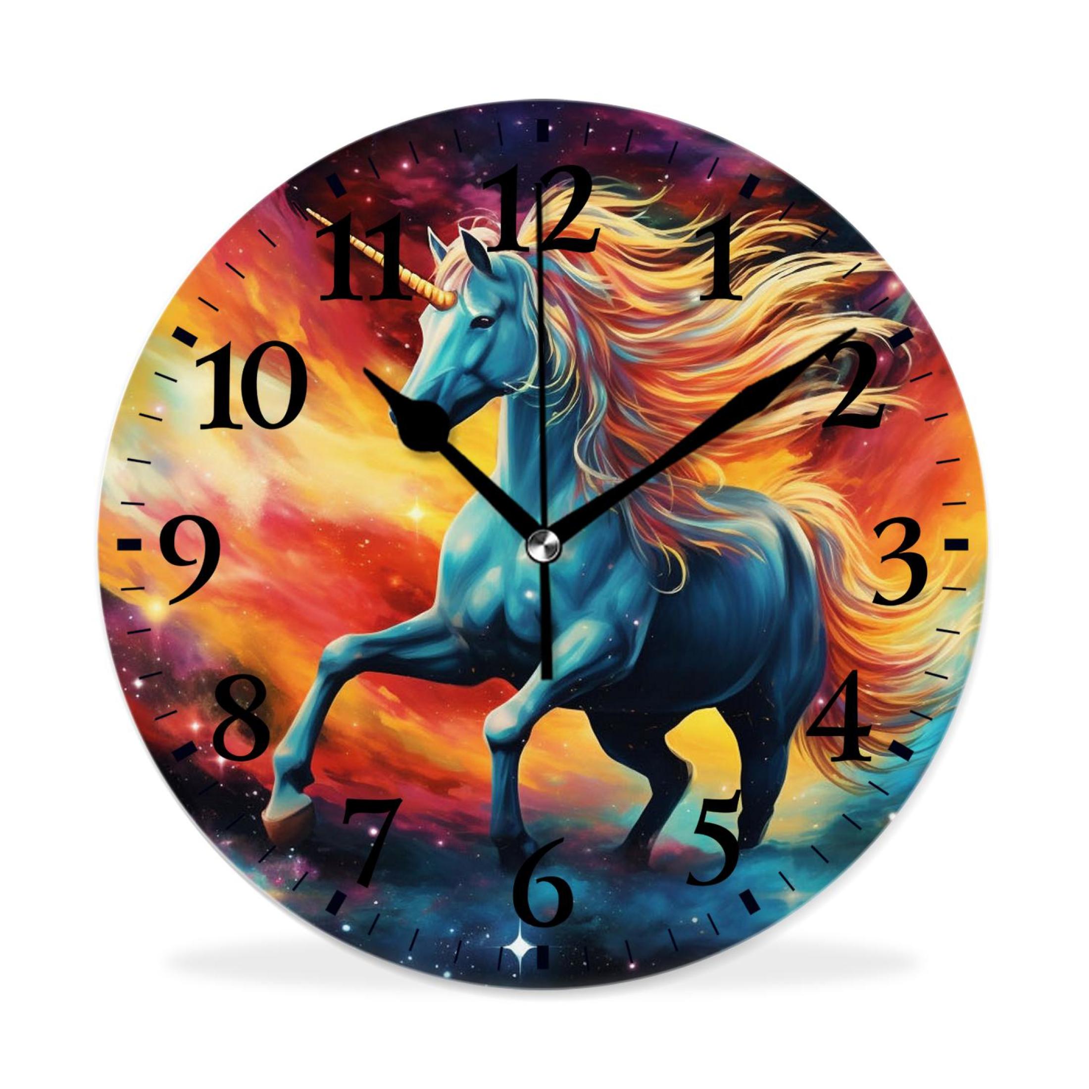 MEOSLZUT 10 inch Round Wall Clock,Fantasy Colorful Rainbow Unicorn ...