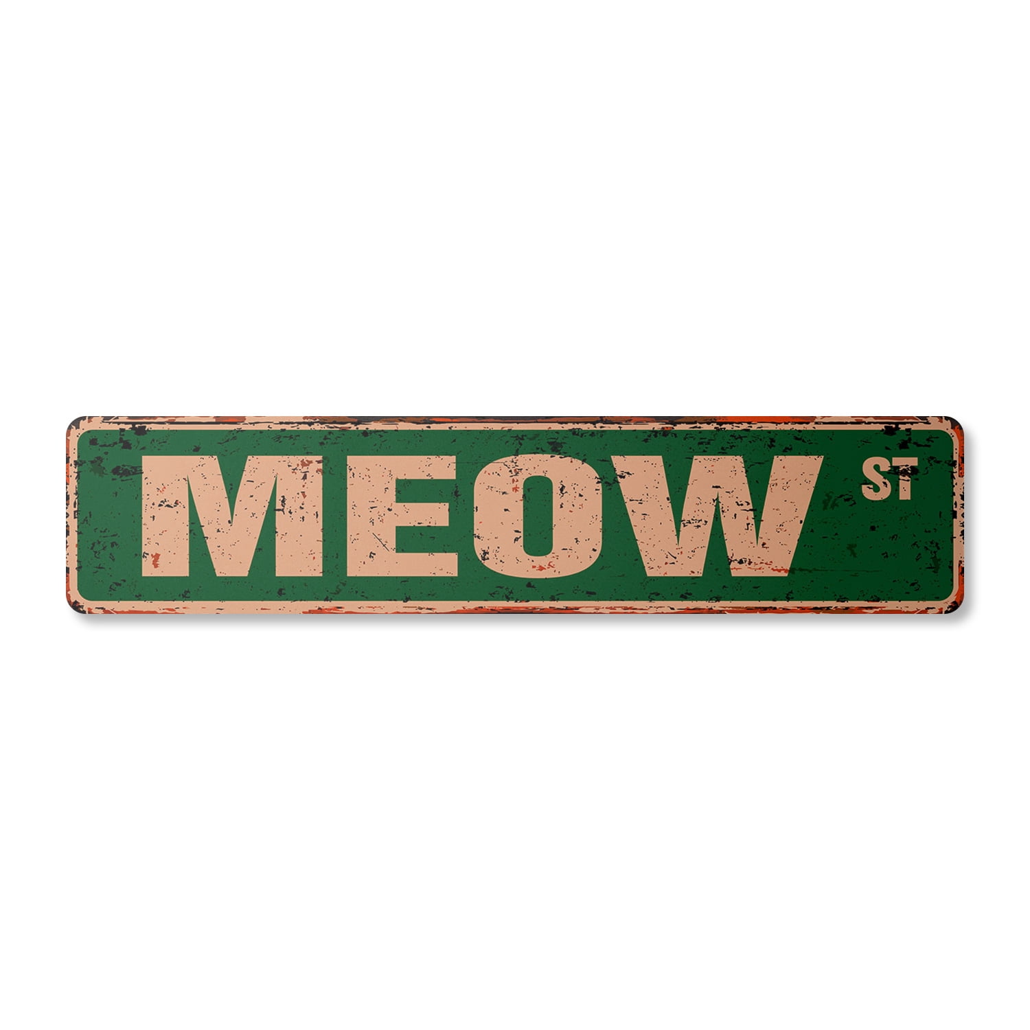 MEOW Vintage Aluminum Street Sign cat lover feline kitty kittens rustic ...