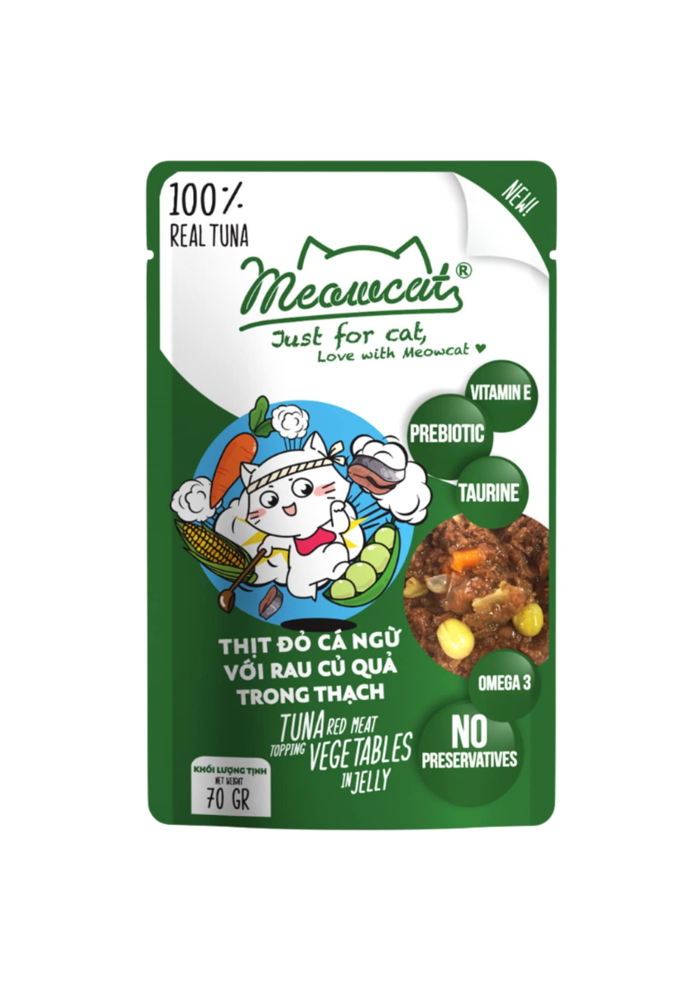 MEOWCAT Tuna Red Meat Topping Vegetables In Jelly, Wet Cat Food, 2.47 oz Pouch (Single ...