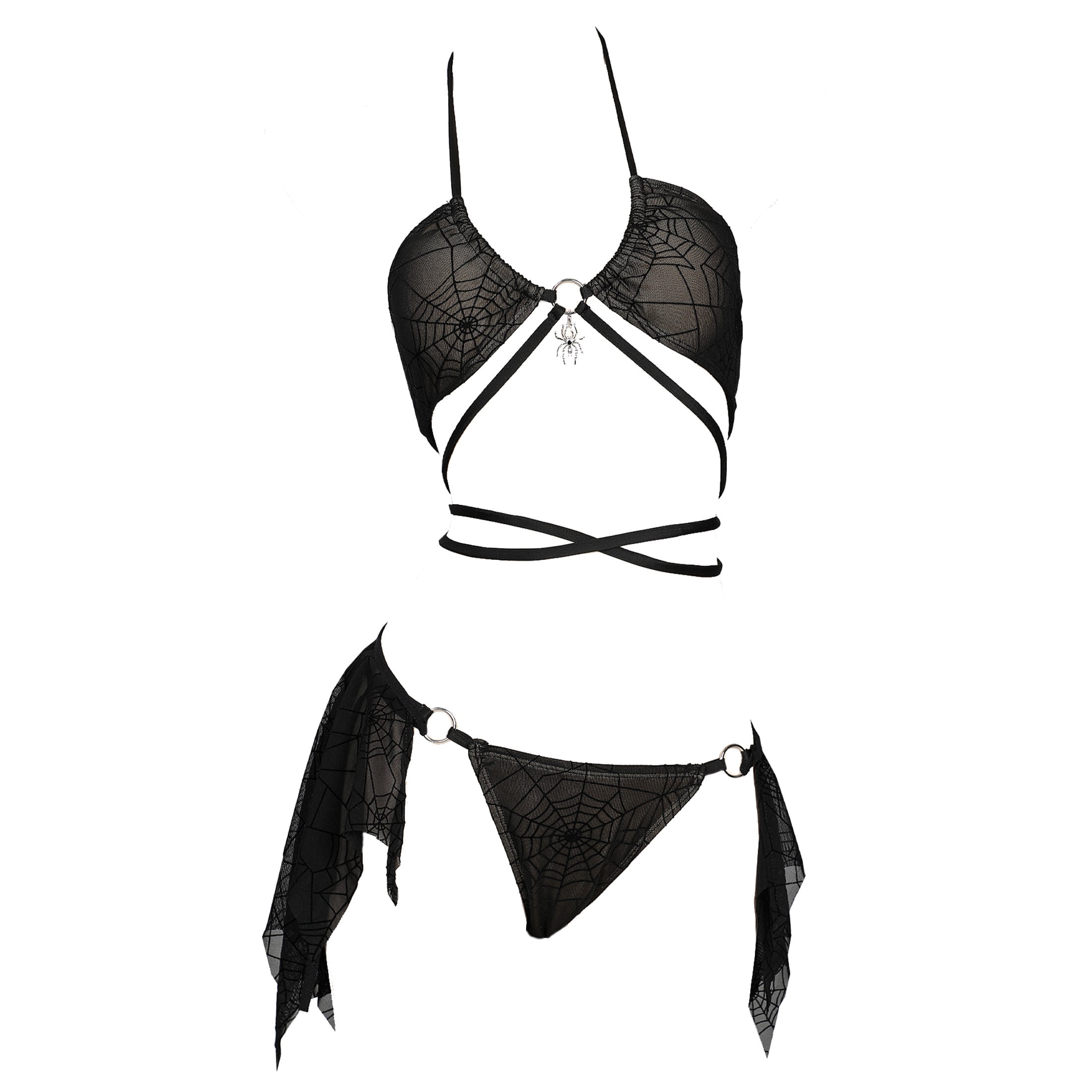 MEOWCOS Dark Style Swimsuit for Women Spider Web Design Bikini Gothic ...