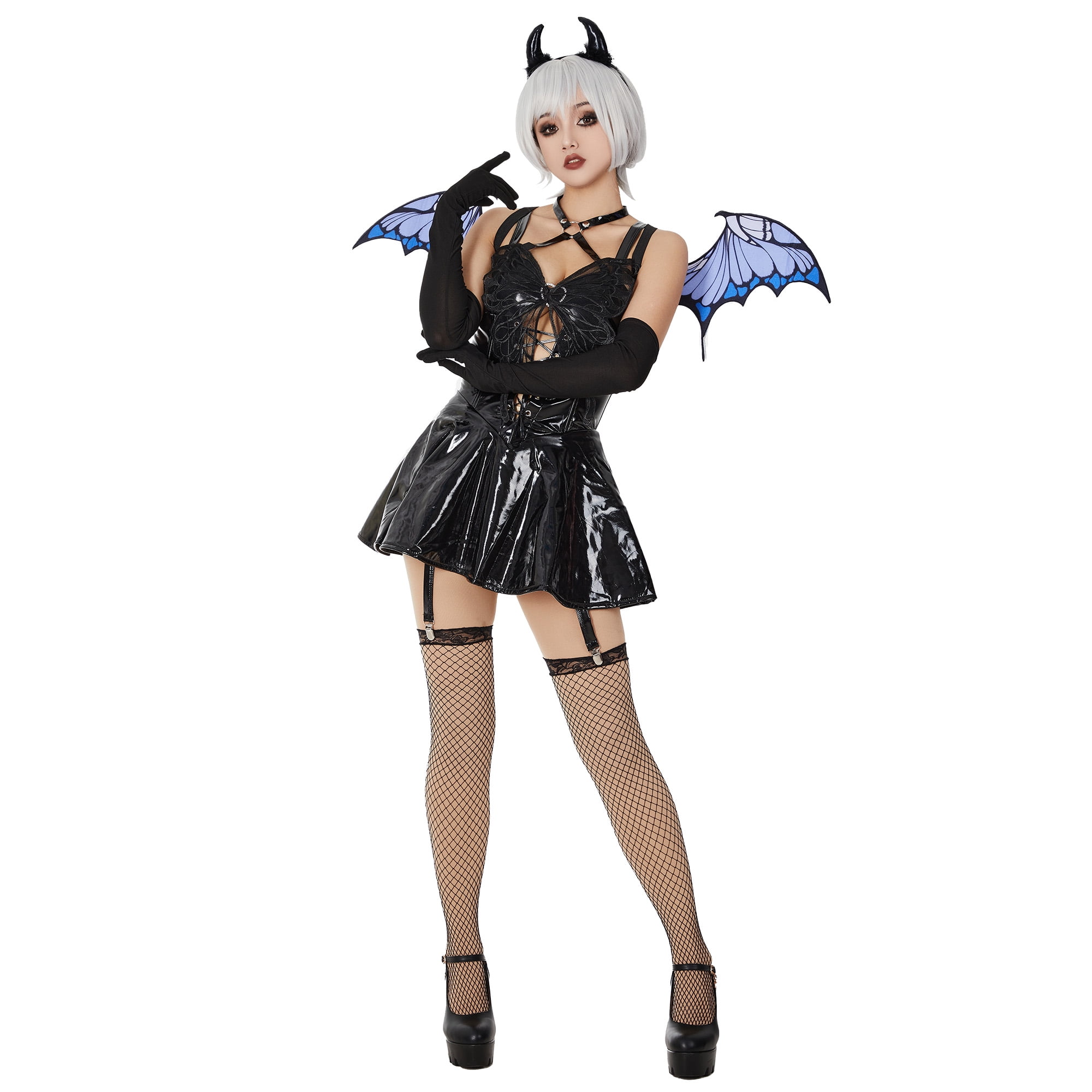 MEOWCOS Gothic Mini Dress for Women Bodycon Dress with Mesh Butterfly ...