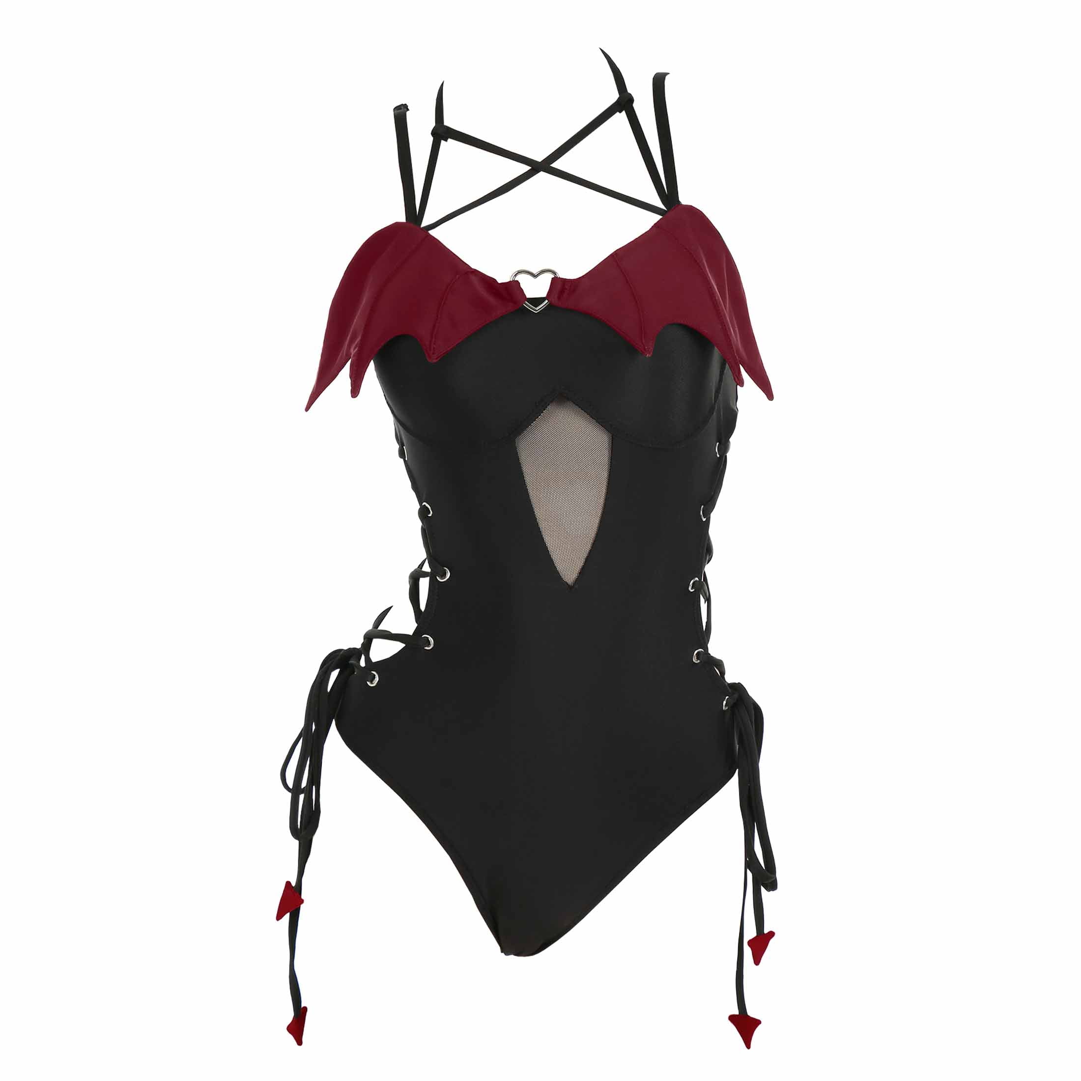 MEOWCOS Sexy One Piece Swimsuit for Women Gothic Bathing Suit Tummy ...