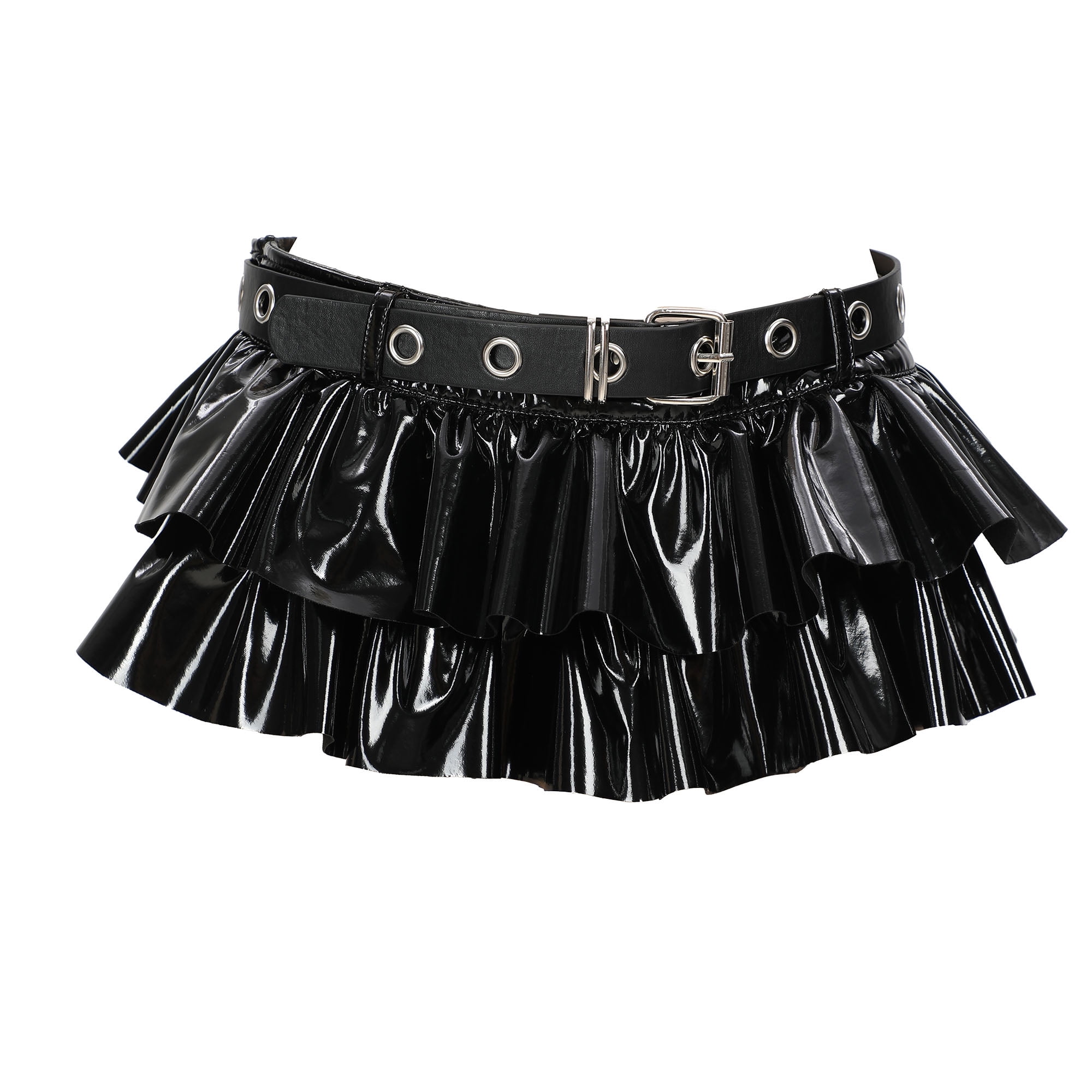MEOWCOS Women Gothic Style Skirt Black Shiny Leather Short Mini Skirt ...