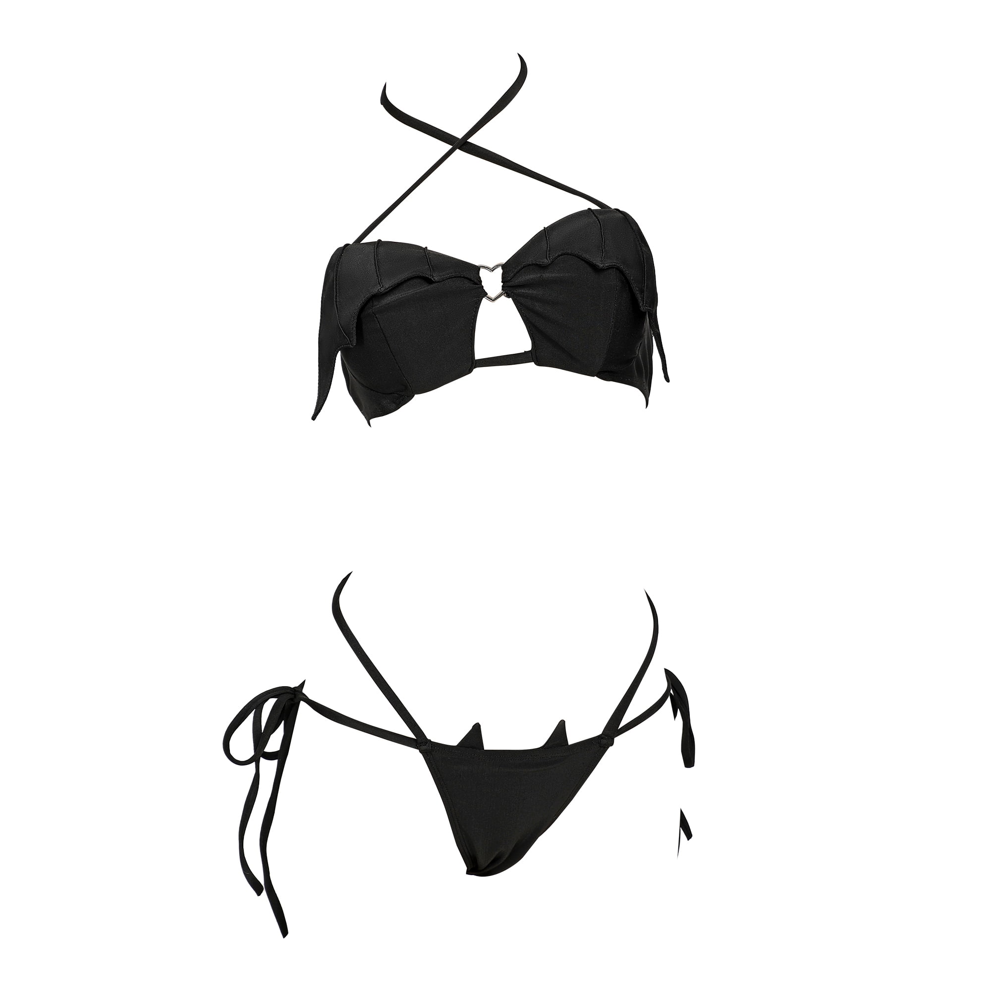 MEOWCOS Women's Gothic Bat Style Black Two-Piece Swimsuit with Halter ...