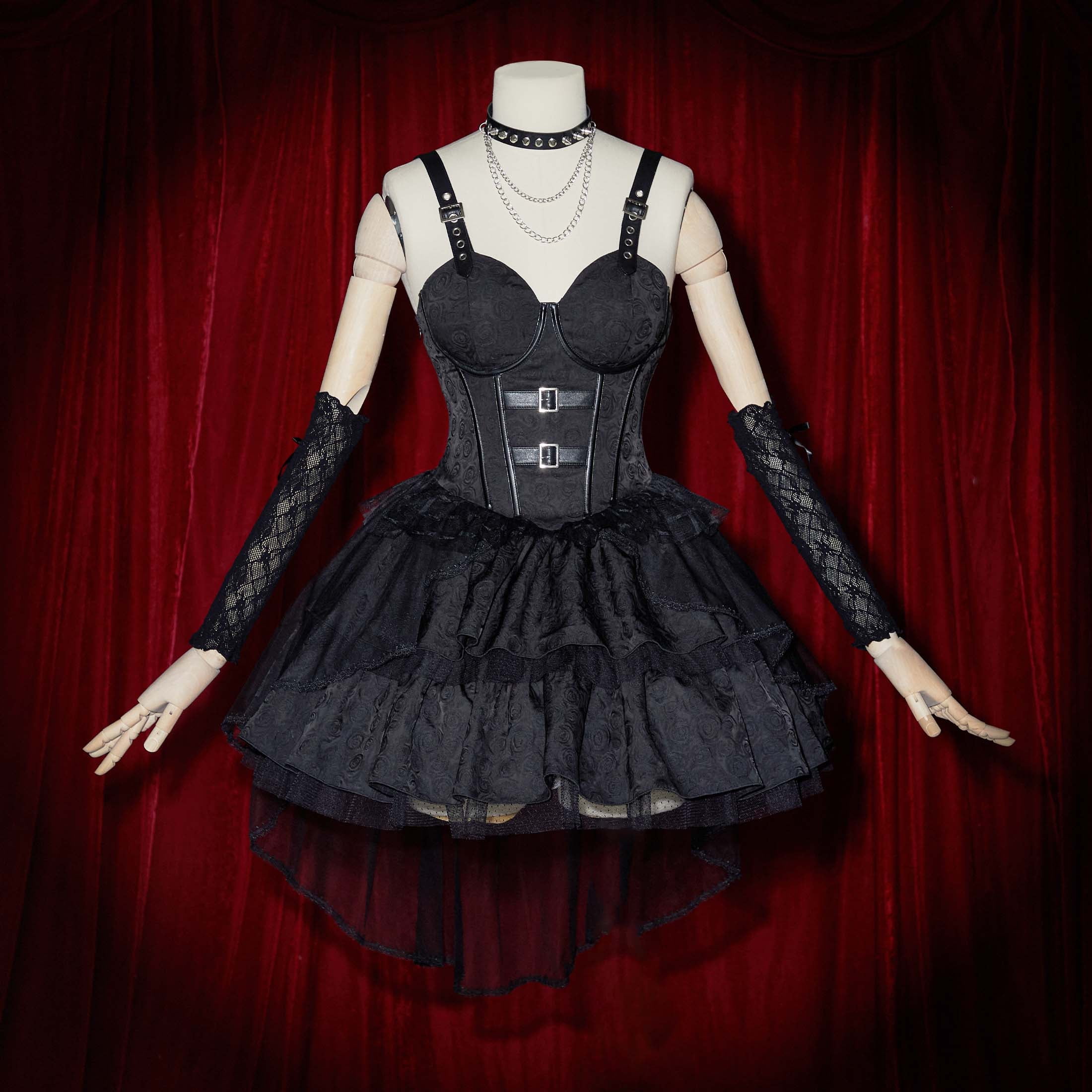 MEOWCOS Women's Gothic Dress Vintage Multi-Layered Straps Dress with ...