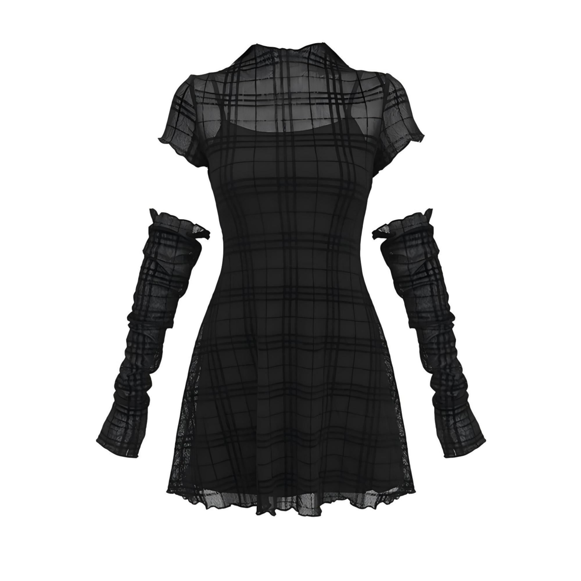 MEOWCOS Women's Gothic Punk High Collar Short Dress with Long Arm ...
