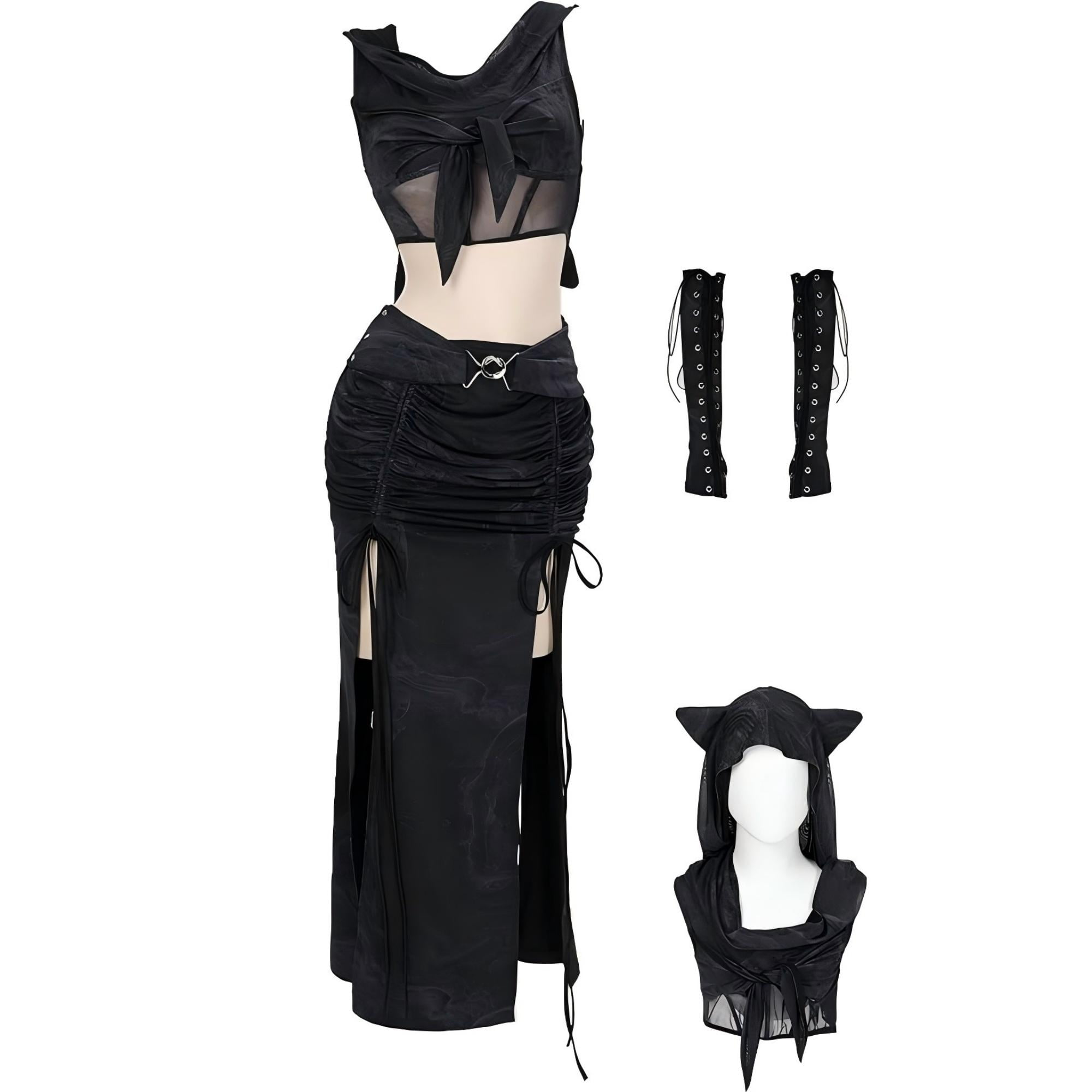 MEOWCOS Women's Gothic Skirt Sets 2 Piece Outfits Short Hooded Top and ...