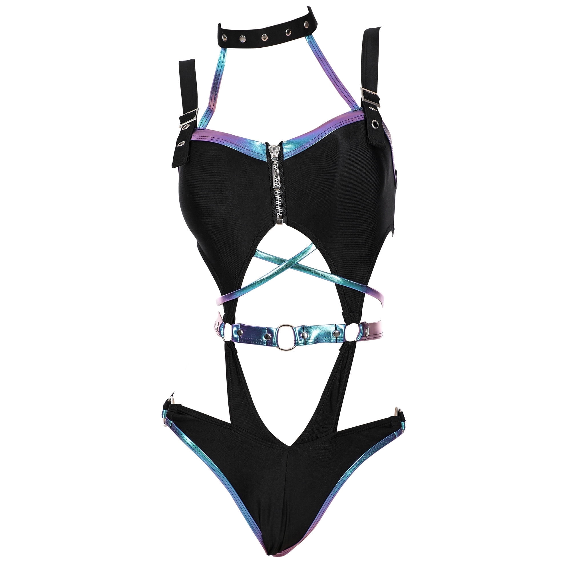 MEOWCOS One Piece Swimsuit for Women Gothic Bathing Suit Swimwear Black ...