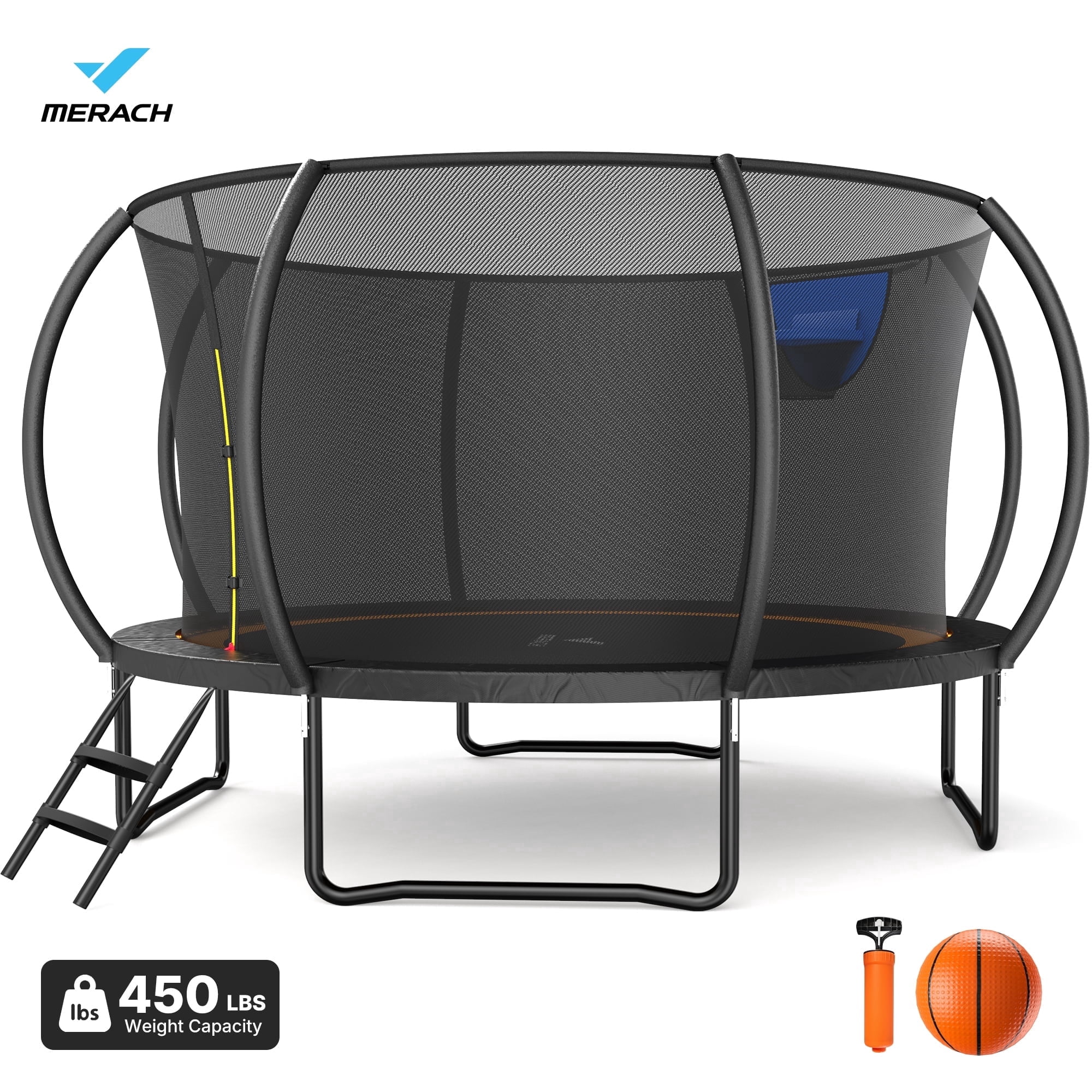 MERACH 14FT Pumpkin Outdoor Trampoline with Safety Enclosure Net ...