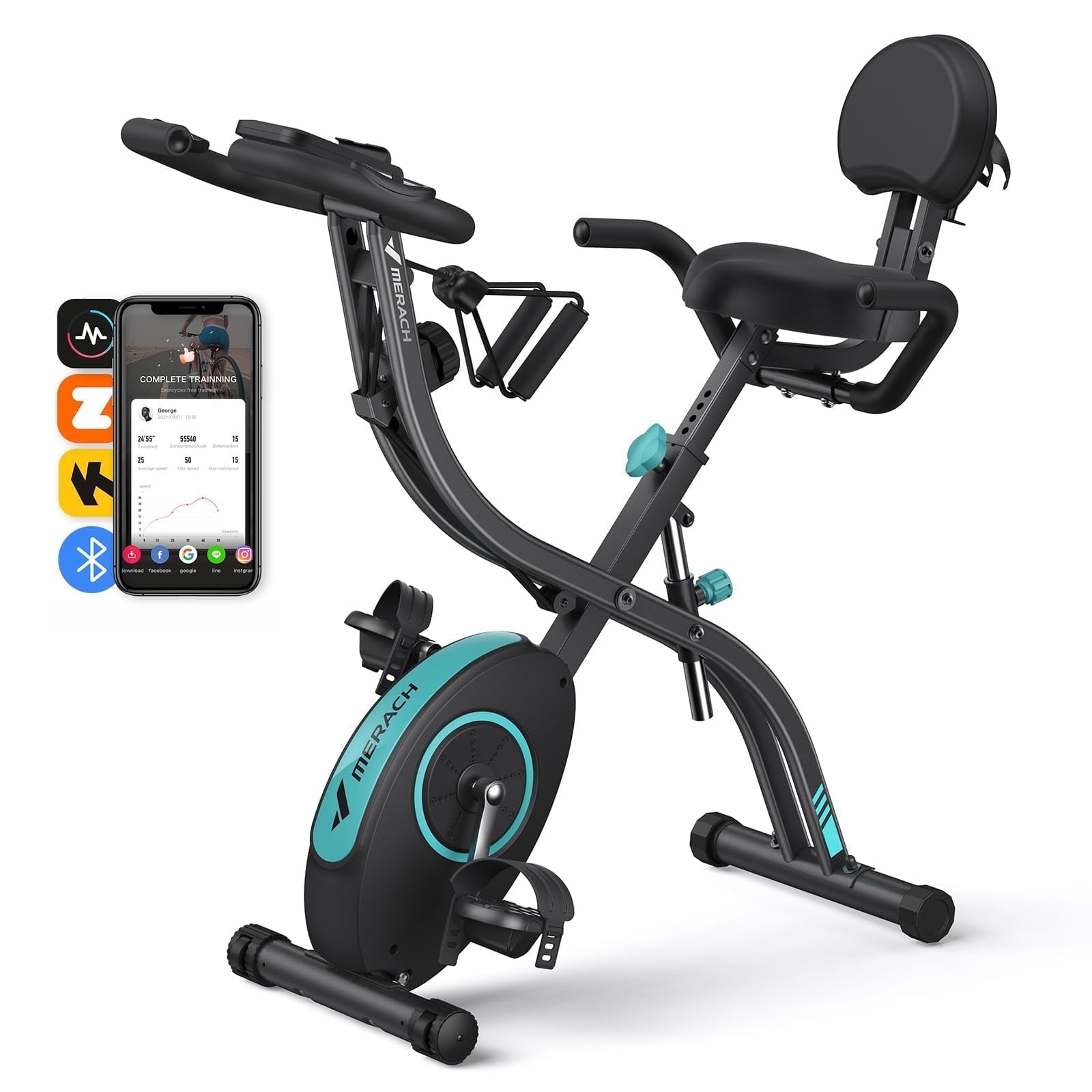 MERACH 4-in-1 Exercise Bike Quiet Folding Magnetic Upright Bikes with ...