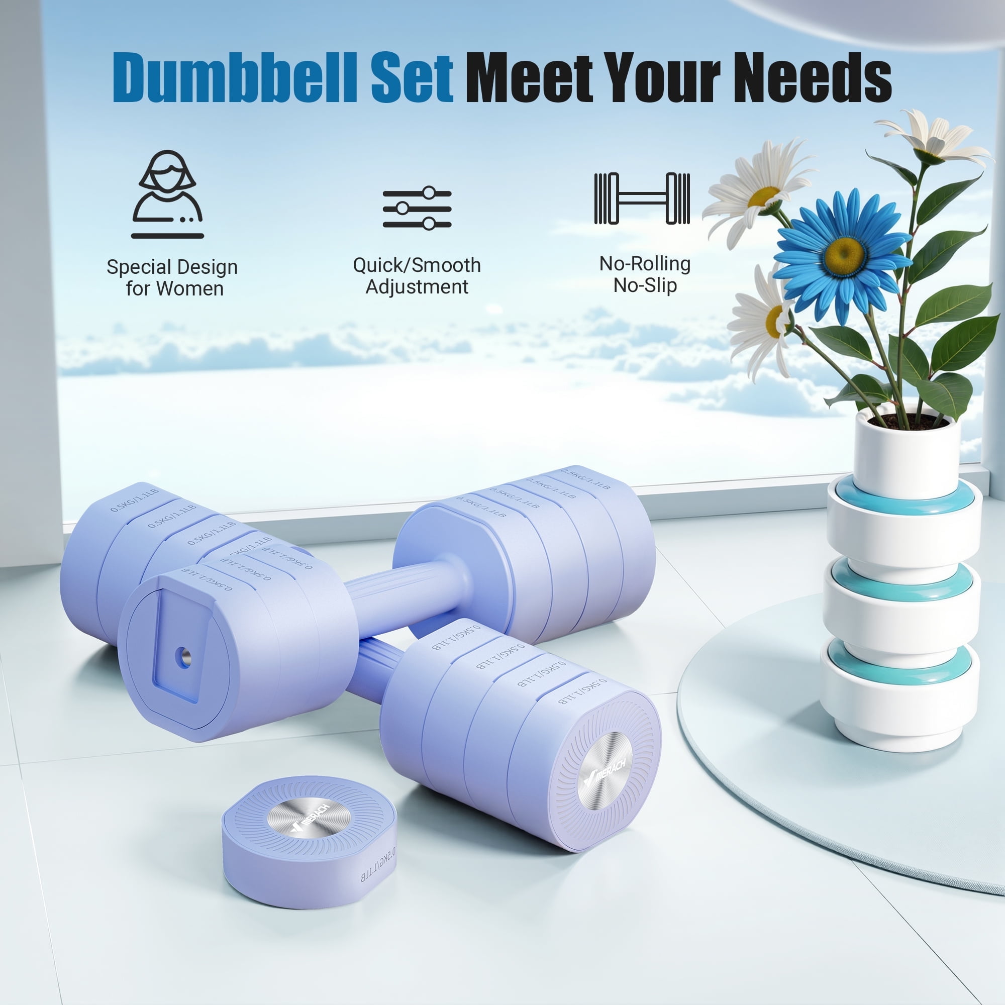 MERACH 8.8 lbs Adjustable Dumbbells Set of 2, 4-in-1 Free Weights for ...