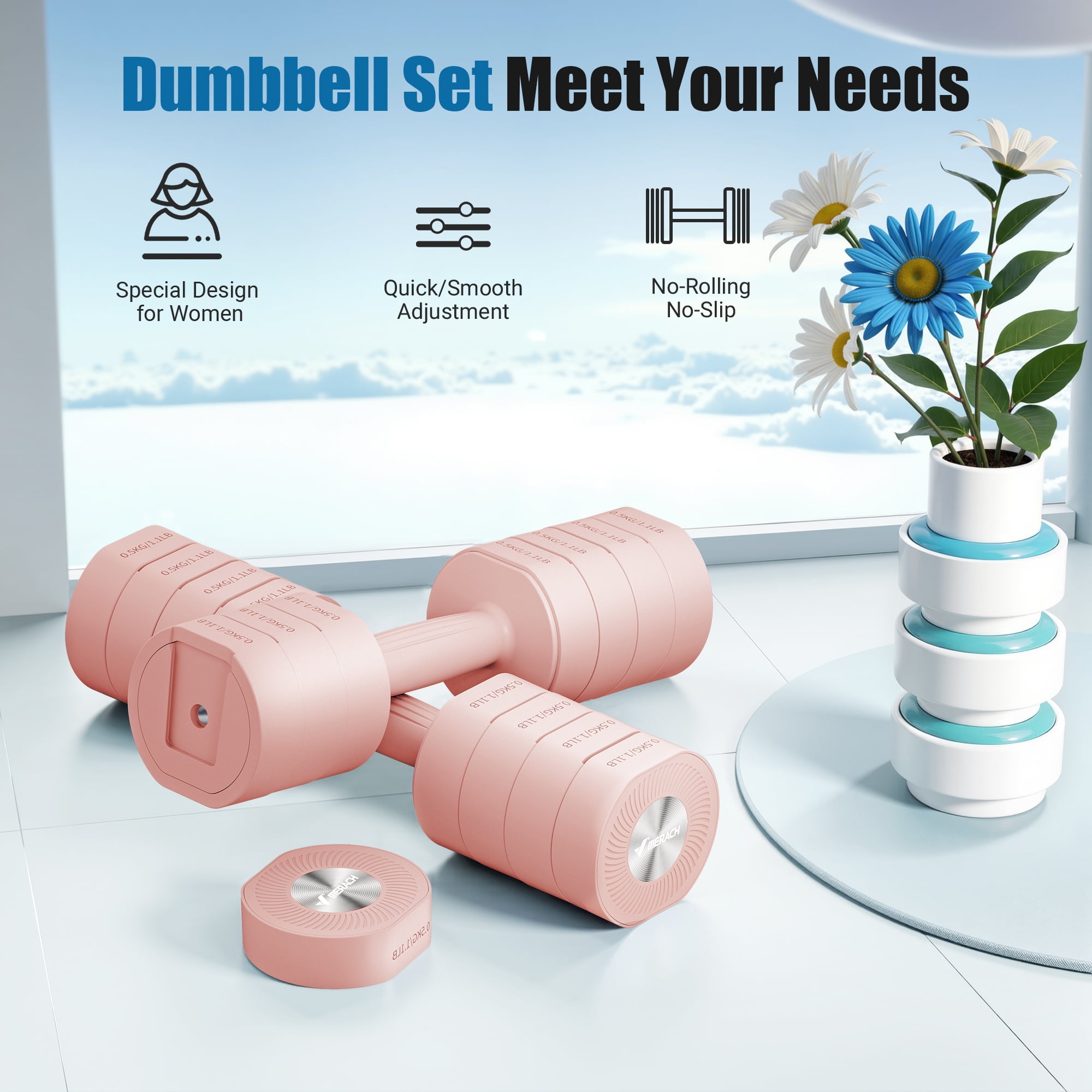 MERACH 8.8 lbs Adjustable Dumbbells Set of 2, 4-in-1 Free Weights for ...