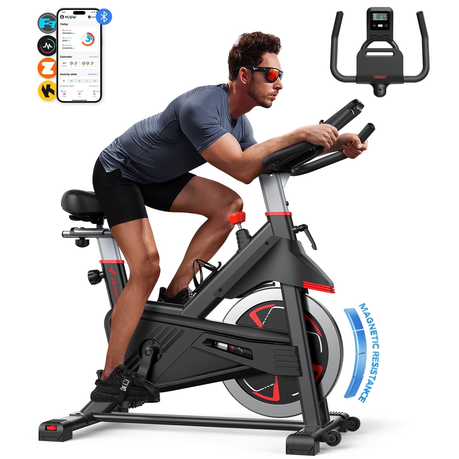 MERACH Exercise Bike Magnetic Home Stationary Bike with Free App Quiet ...