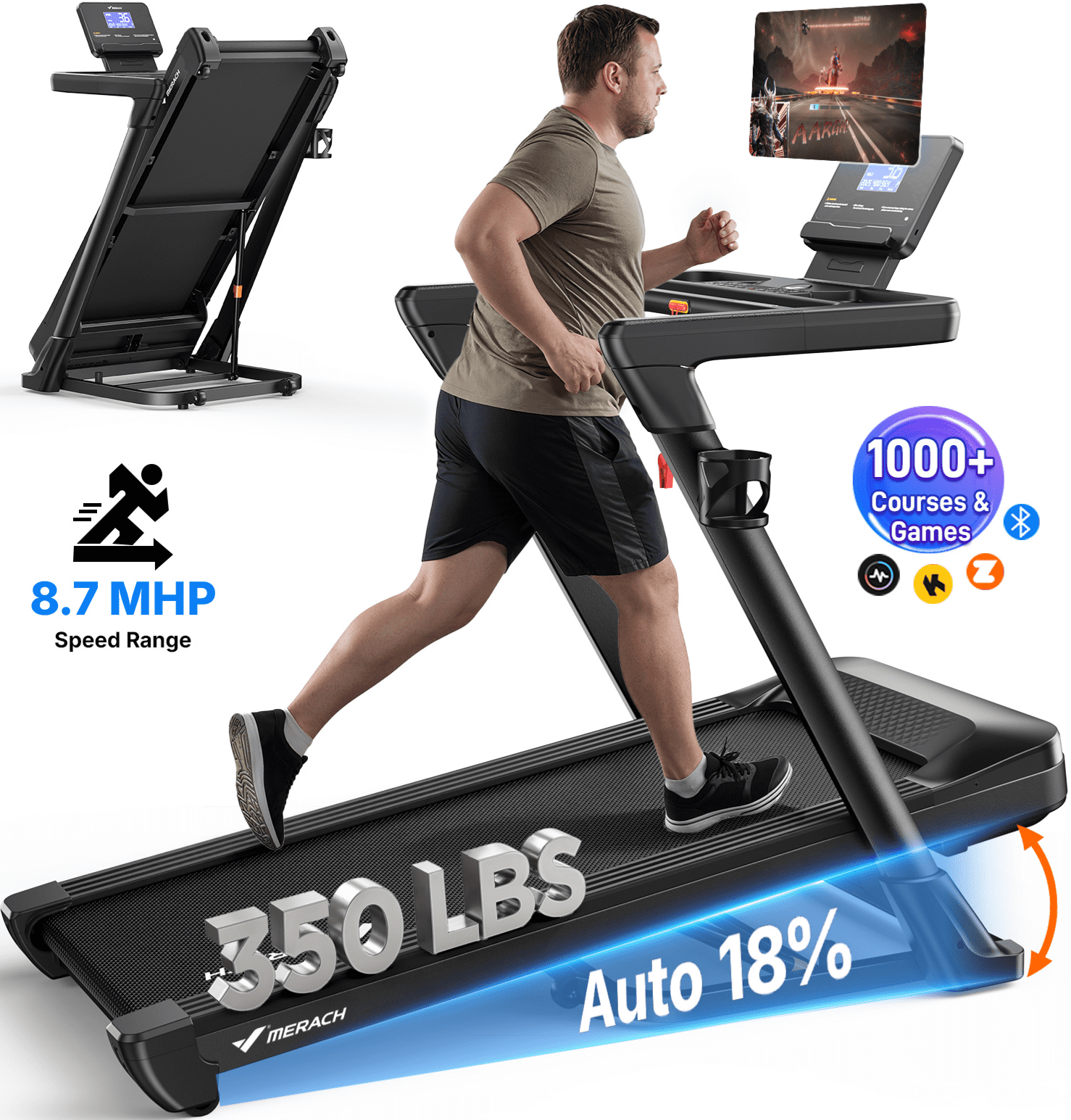 MERACH Folding Treadmill with 18% Auto Incline, 3.5HP Treadmill with ...