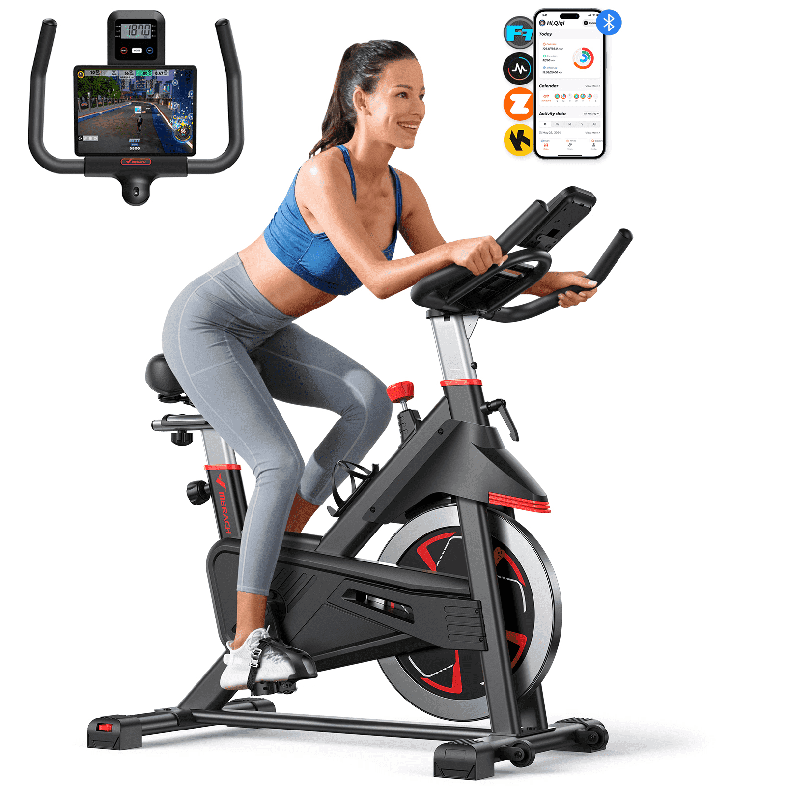 MERACH Exercise Bike Indoor Cycling Bike Stationary 100 Resistance with ...