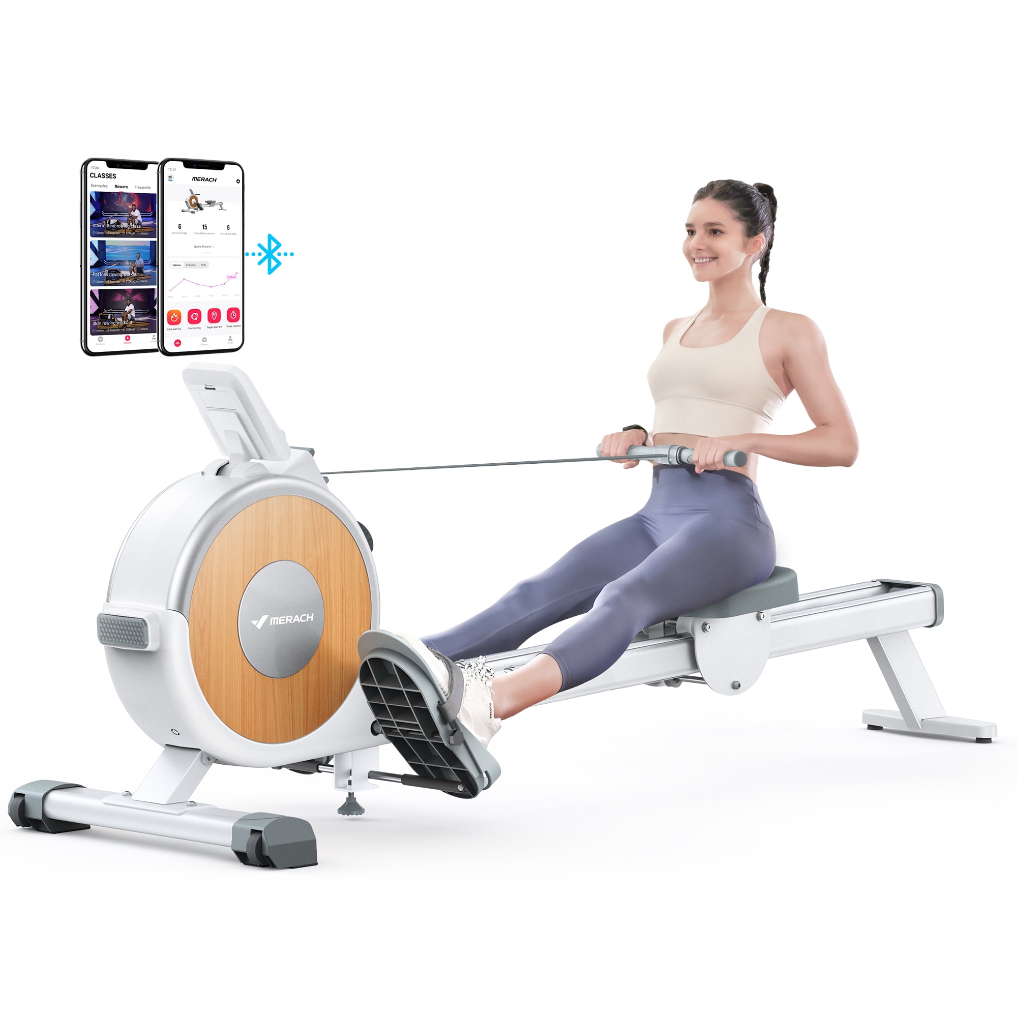 MERACH Magnetic Rowing Machines with Free App 85% Pre-assembled Quiet ...