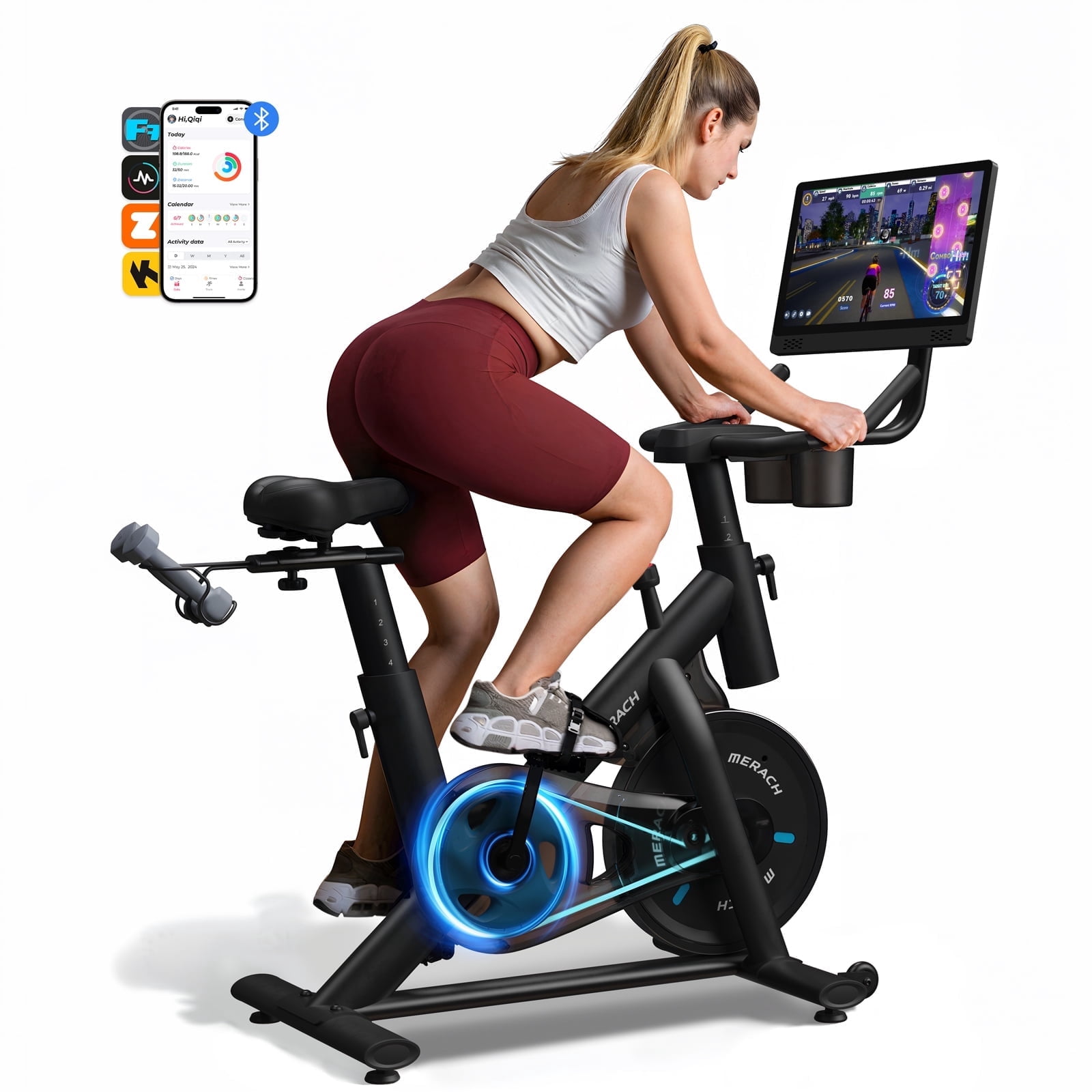 MERACH Stationary Exercise Bike with 1080P HD screen Low Noise for ...