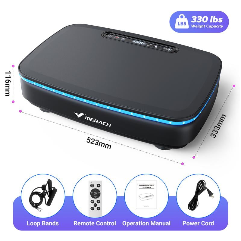 MERACH Vibration Plate Exercise Machine with Bluetooth & Light, Lymphatic Drainage Machine ...