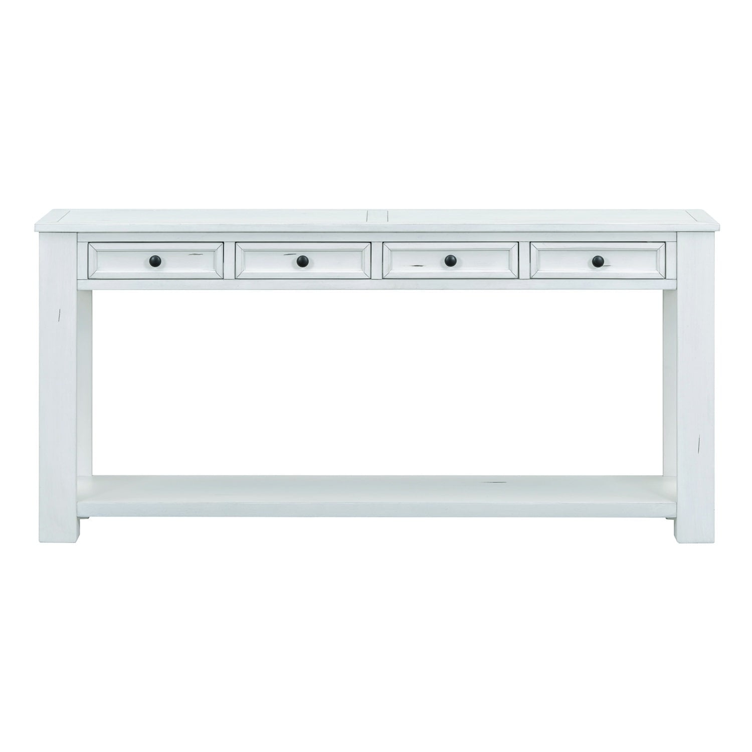 MERAX Rustic Console Table with Storage Drawers and Bottom Shelf White ...