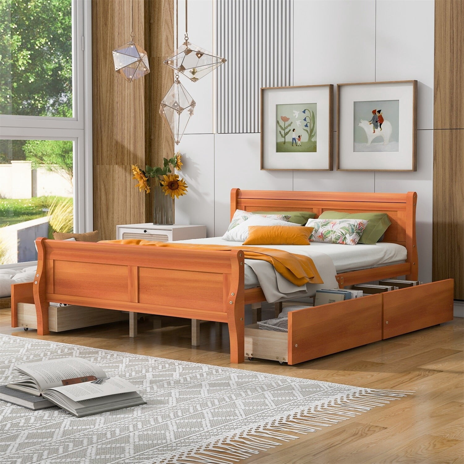 MERAX Wood Platform Bed with 4 Drawers and Streamlined Headboard ...