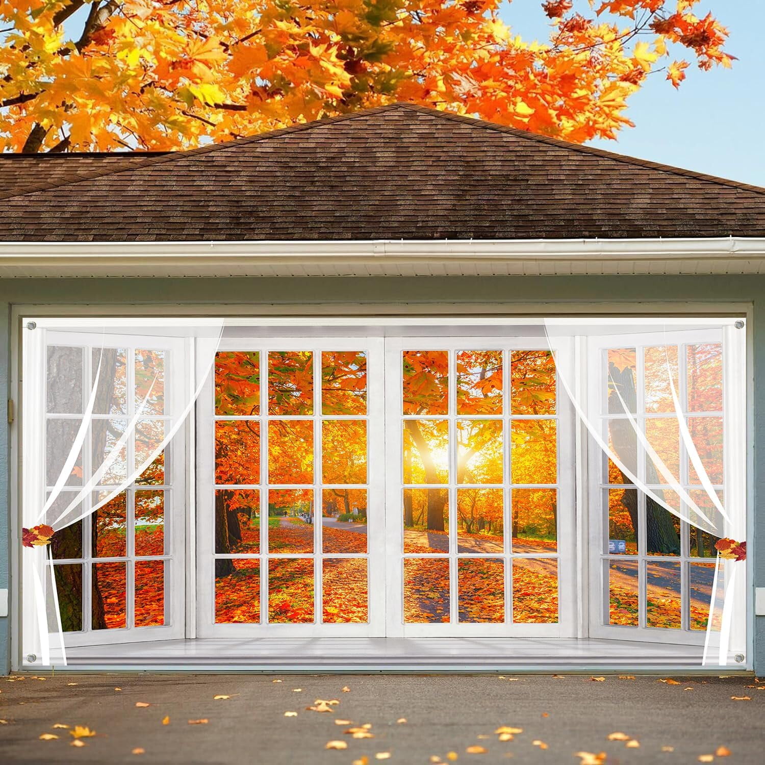 MERCHR Fall Autumn Garage Door Backdrop 16 x 7 ft, Fall Forest Maple ...